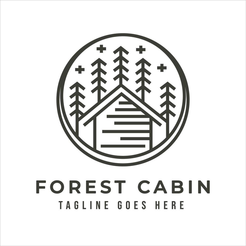 Vintage retro Village Cabin Hut with Pine Trees Adventure Outdoor Camp logo 23861524 Vector Art ...