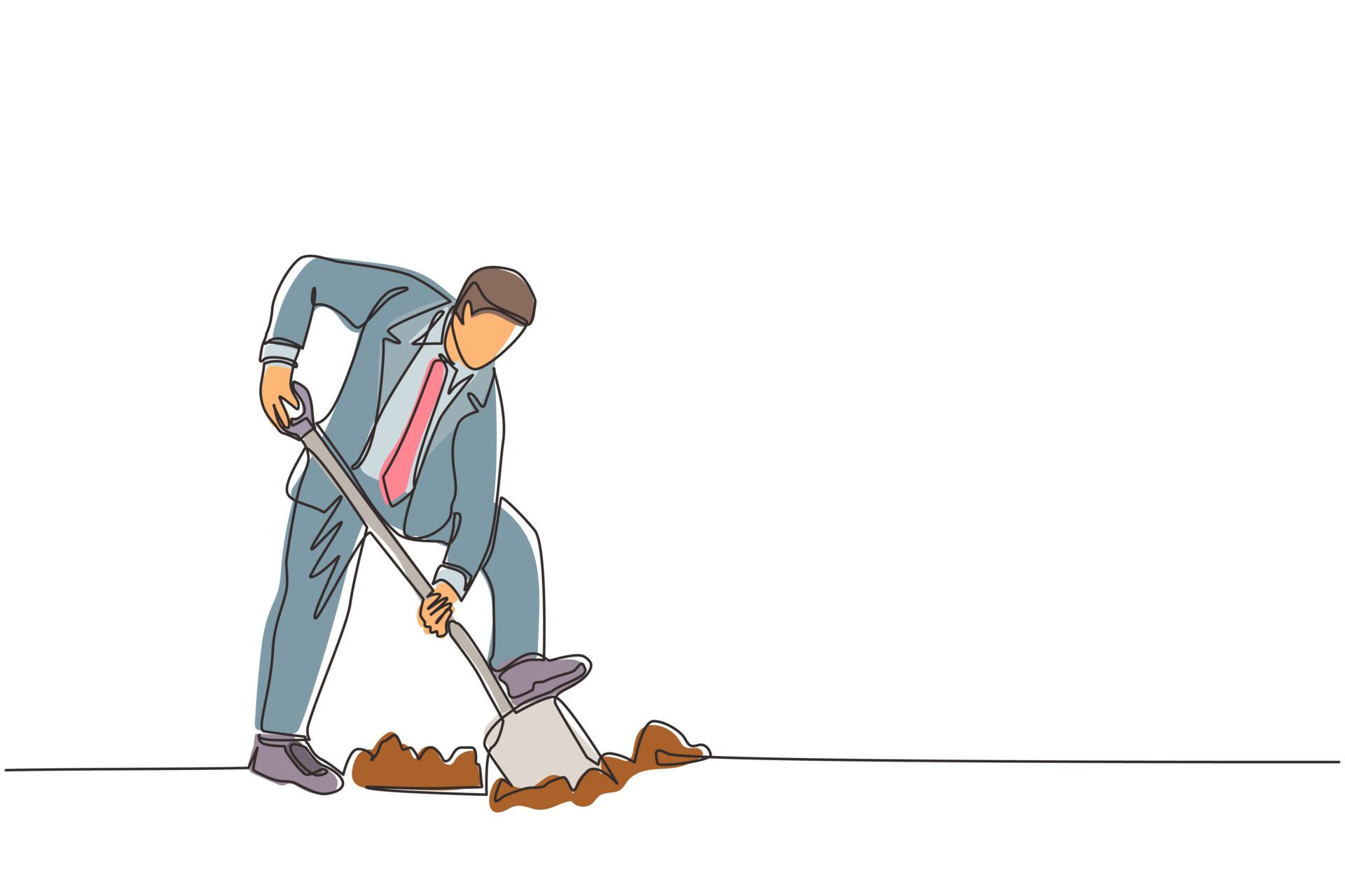 Single one line drawing businessman digging in dirt using shovel. Man ...