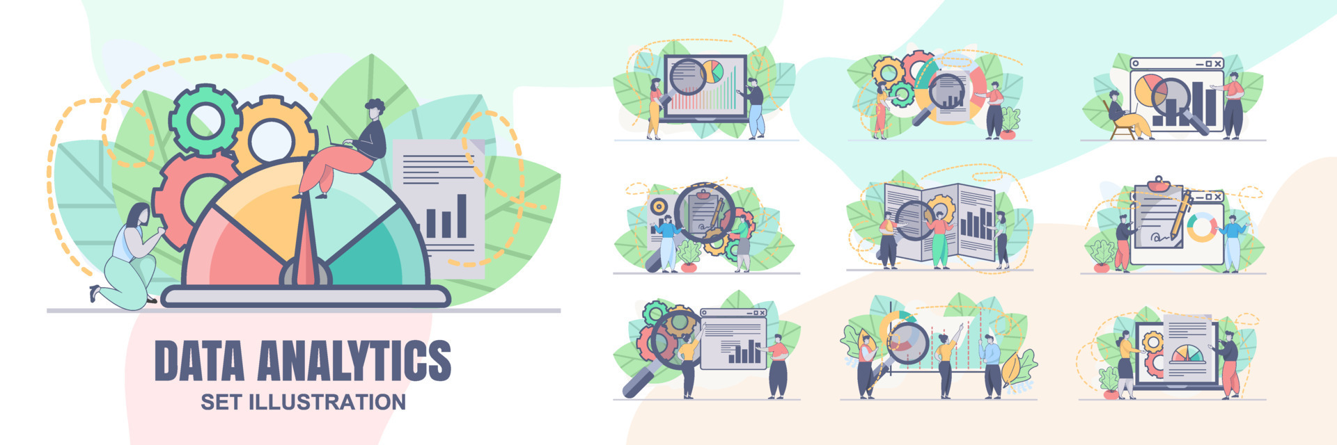 set vector design statistical and Data analysis for business finance ...