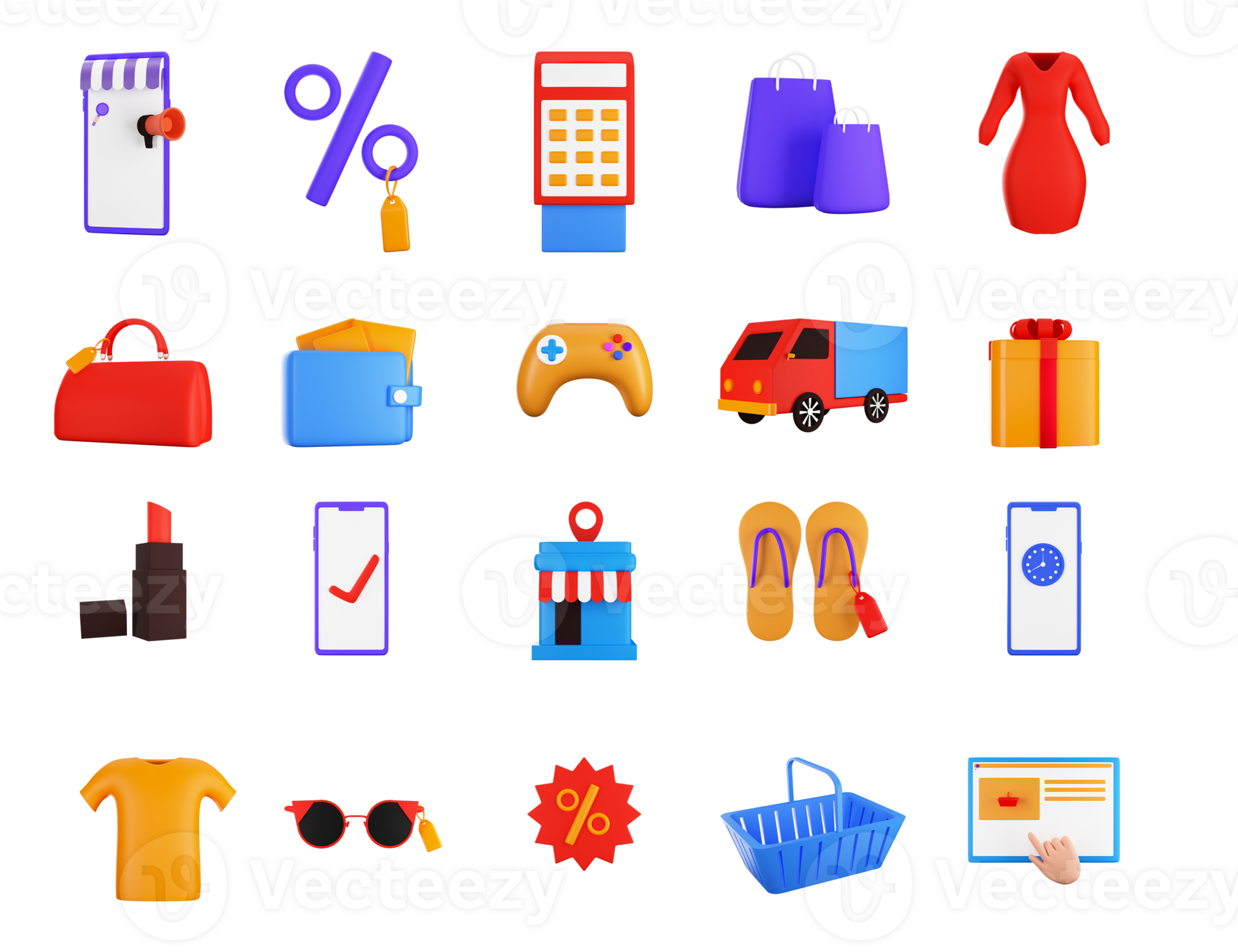 Set of 3D Render of Online Sale or Shopping Elements 23866770 PNG