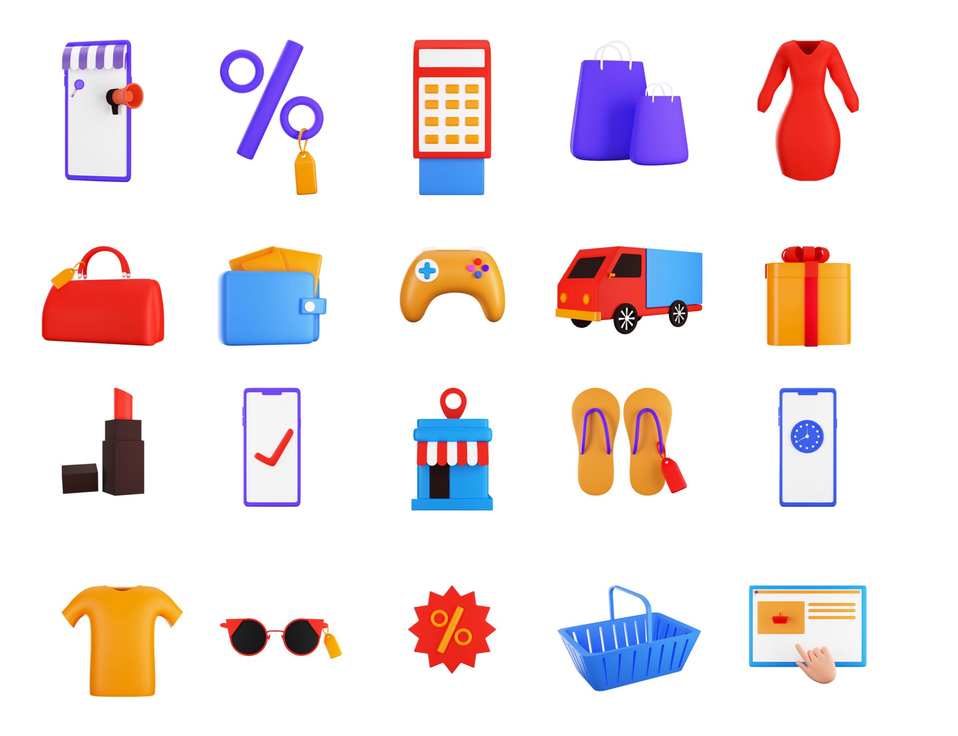 Set of 3D Render of Online Sale or Shopping Elements 23866770 PNG