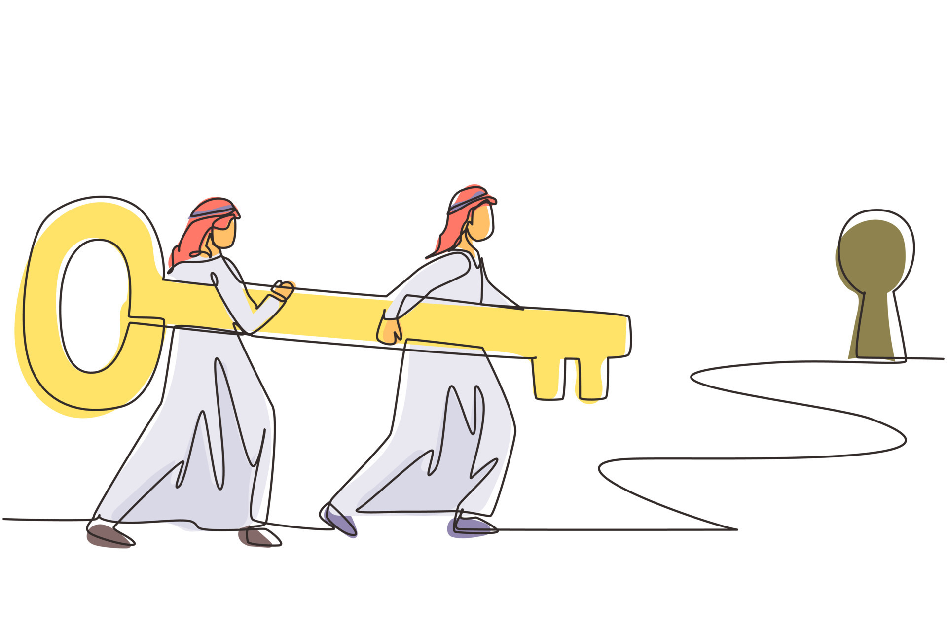 Continuous one line drawing Arabian business men standing in front of ...