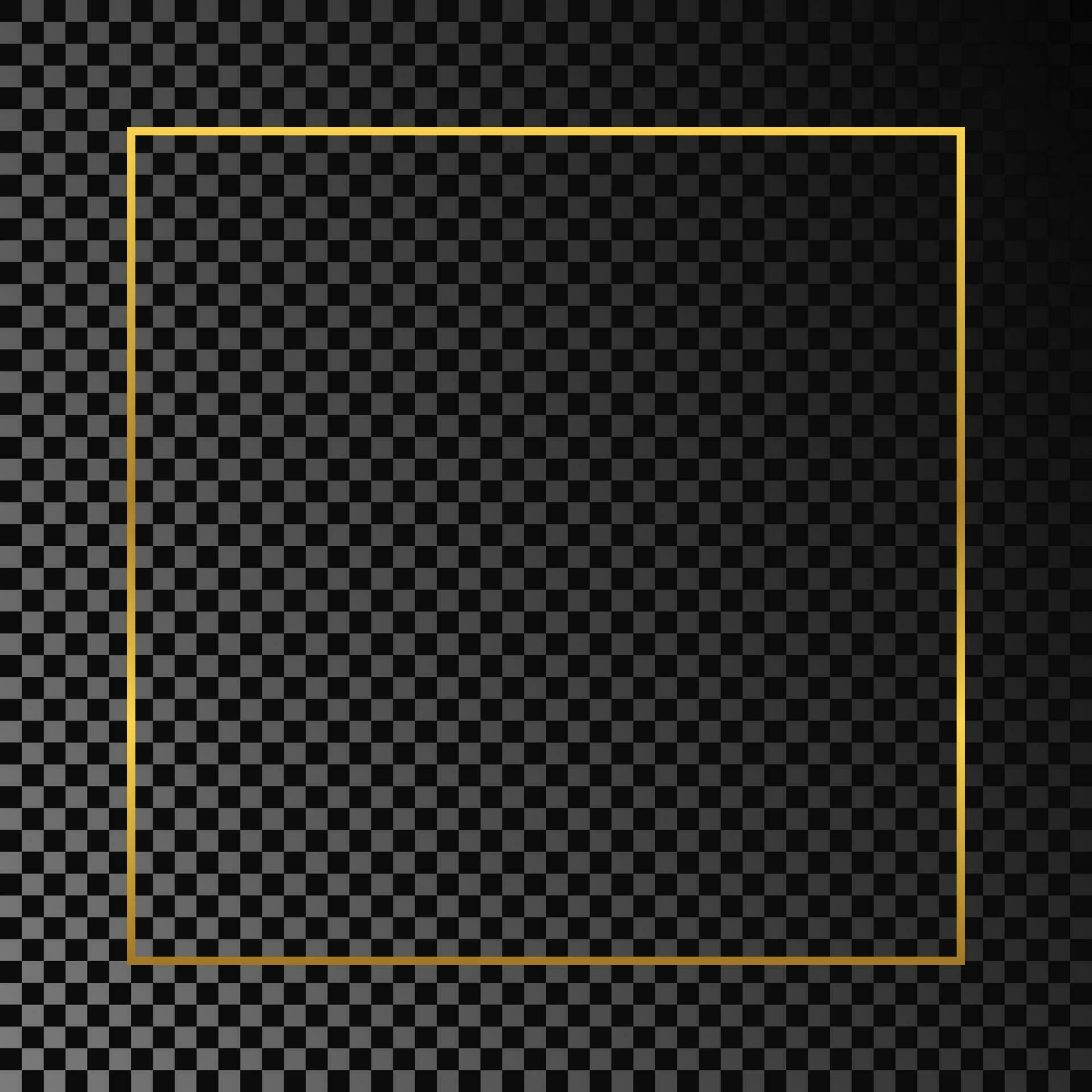 Gold glowing square frame isolated on dark background. Shiny frame with glowing effects. Vector ...