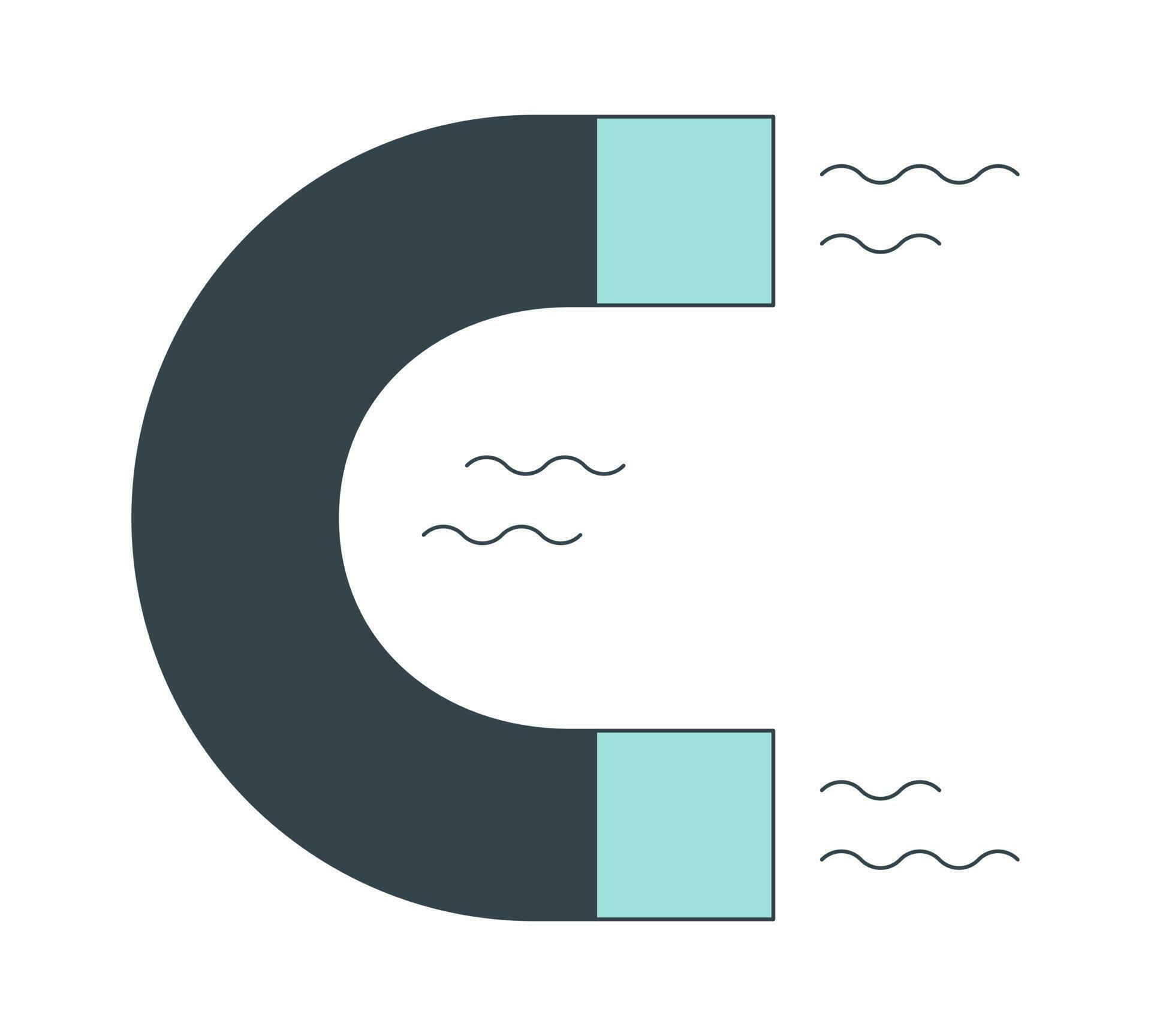 Magnet Pulling In Flat Line Color Isolated Vector Object Magnetic Attraction Lead Magnet