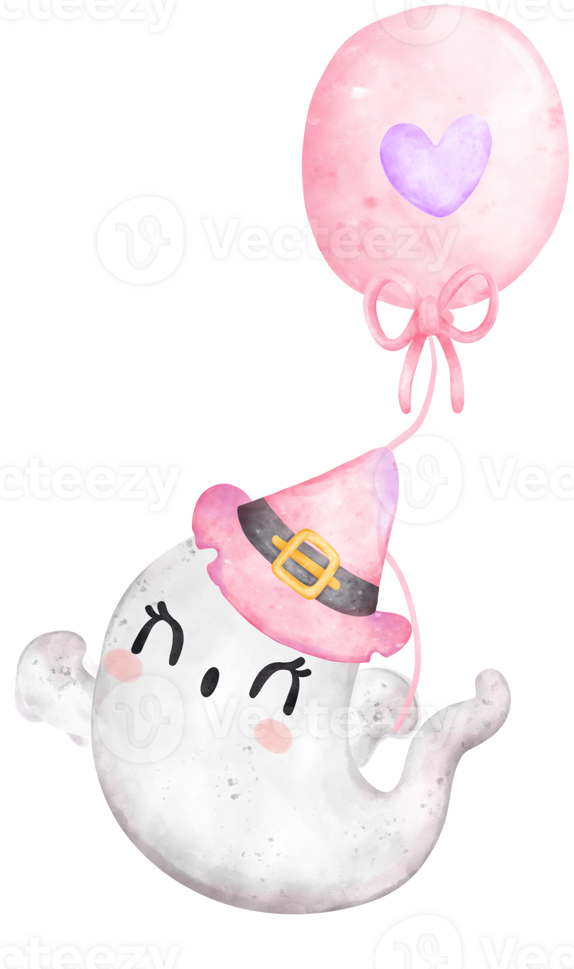 Cute Pink Ghost Halloween watercolor hand painted kawaii cartoon ...