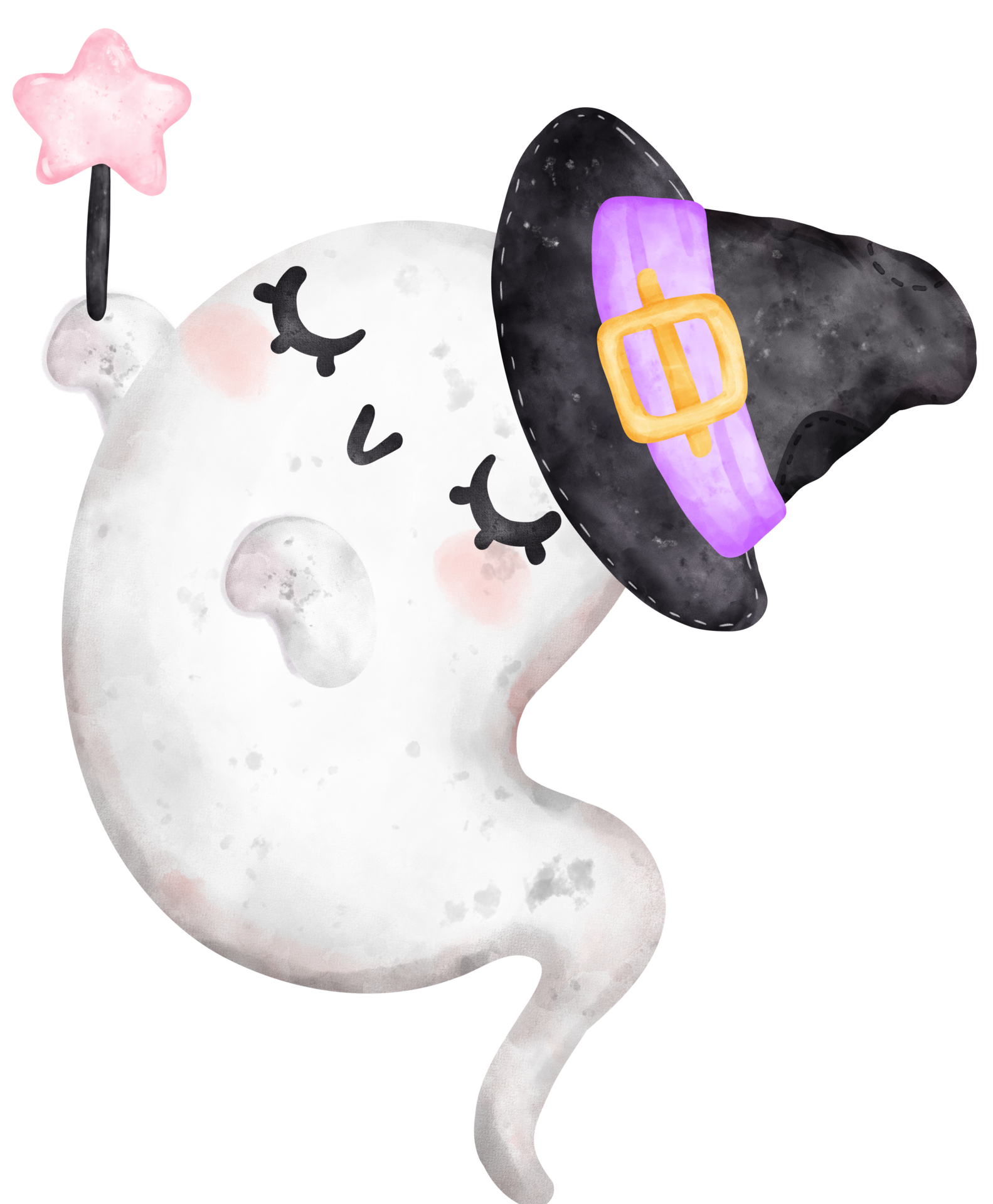 Cute Pink Ghost Halloween watercolor hand painted kawaii cartoon ...