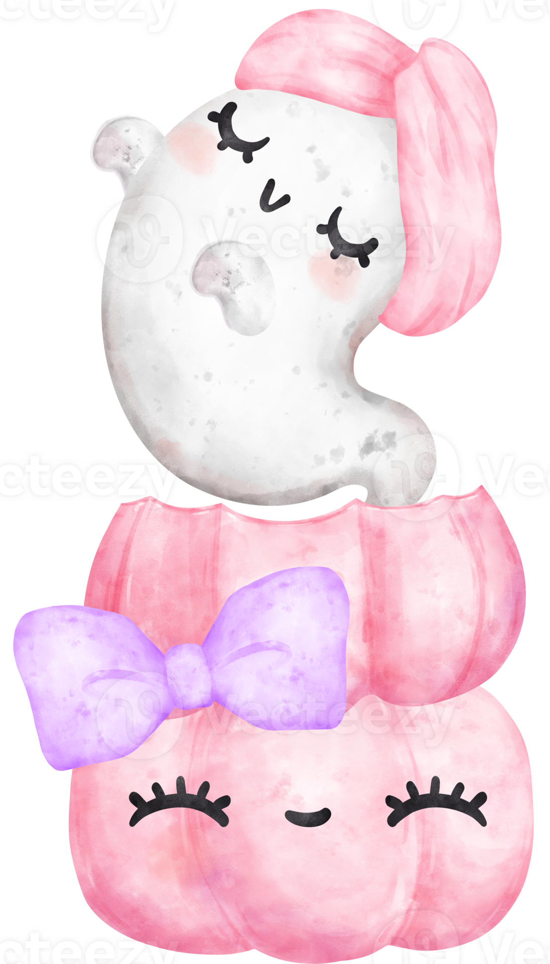 Cute Pink Ghost Halloween watercolor hand painted kawaii cartoon ...