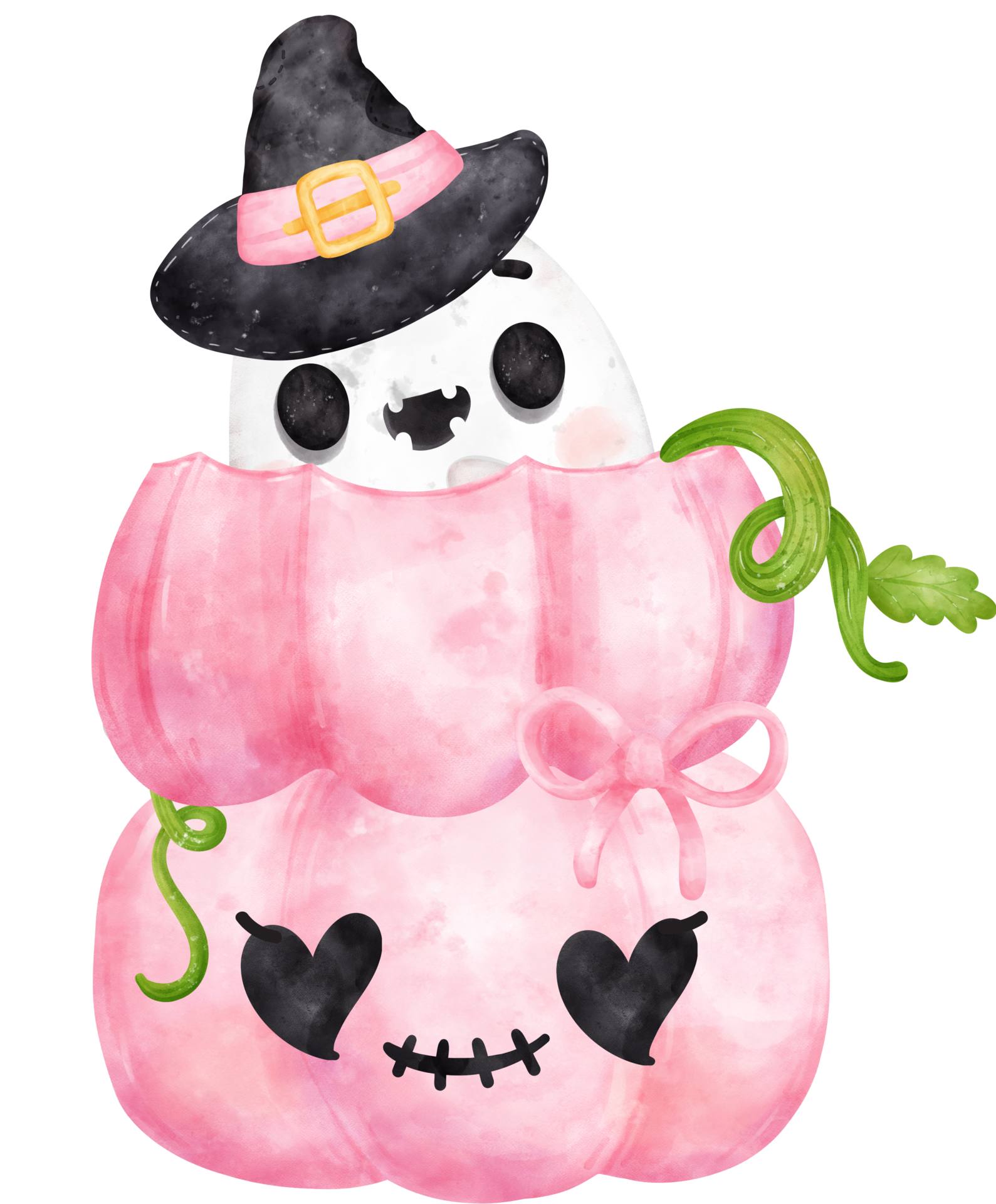 Cute Pink Ghost Halloween watercolor hand painted kawaii cartoon ...
