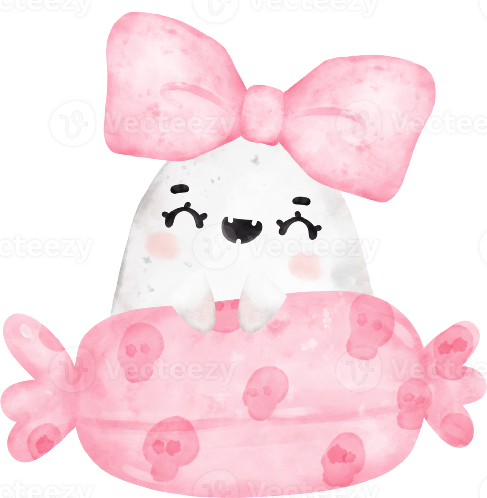 Cute Pink Ghost Halloween watercolor hand painted kawaii cartoon ...