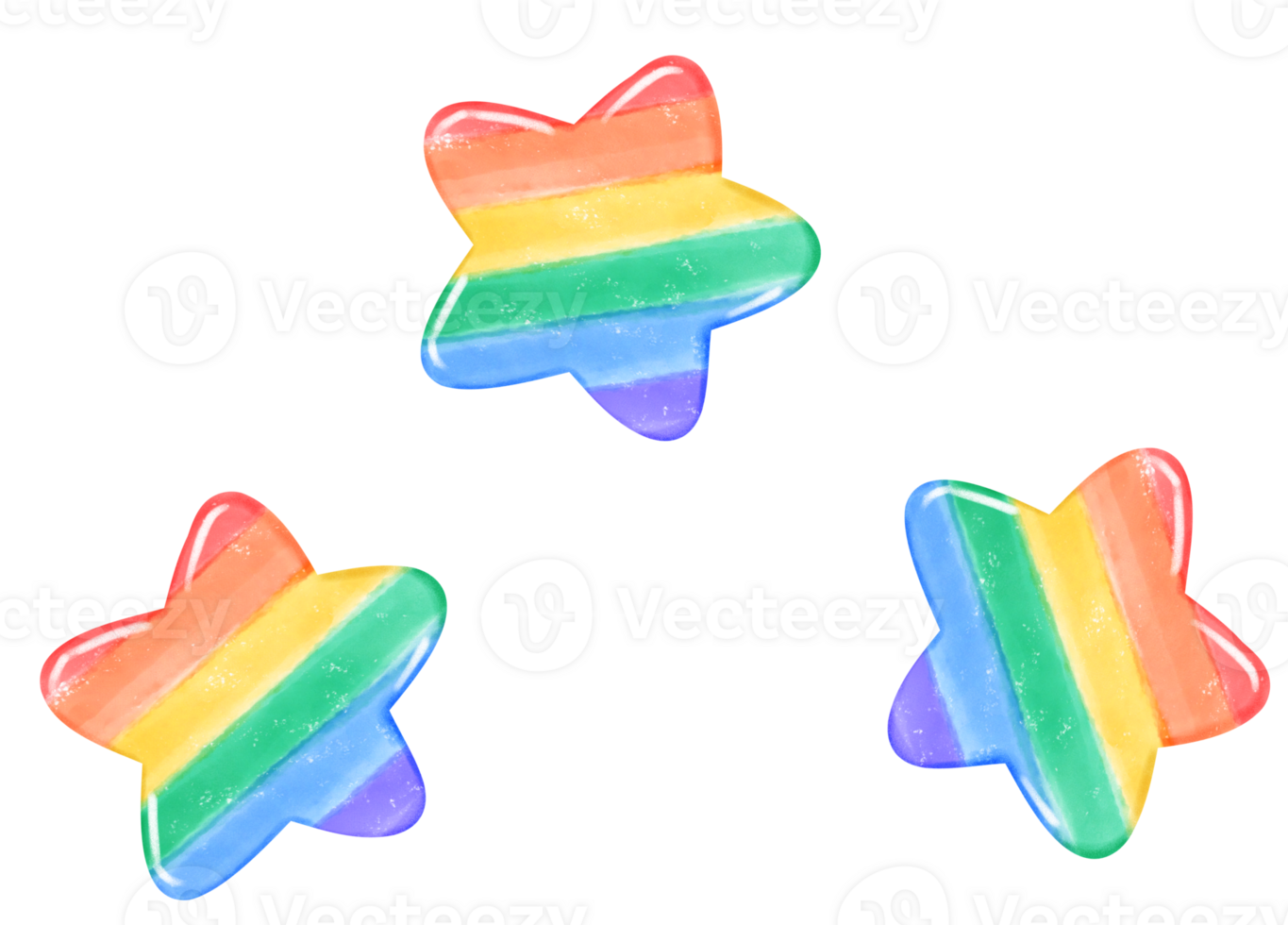 Group Of Three Cute Pride Rainbow Star Shape Kawaii Cartoon Hand Drawn