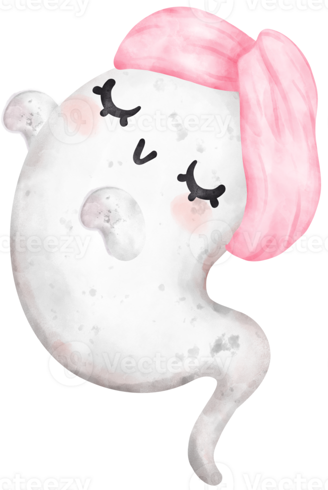 Cute Pink Ghost Halloween watercolor hand painted kawaii cartoon ...