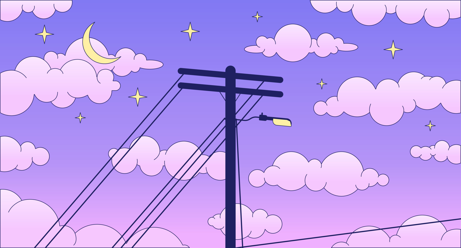 Telephone Pole On Dreamy Night Sky Lo Fi Chill Wallpaper Electrical Cables On Evening Sky 2d
