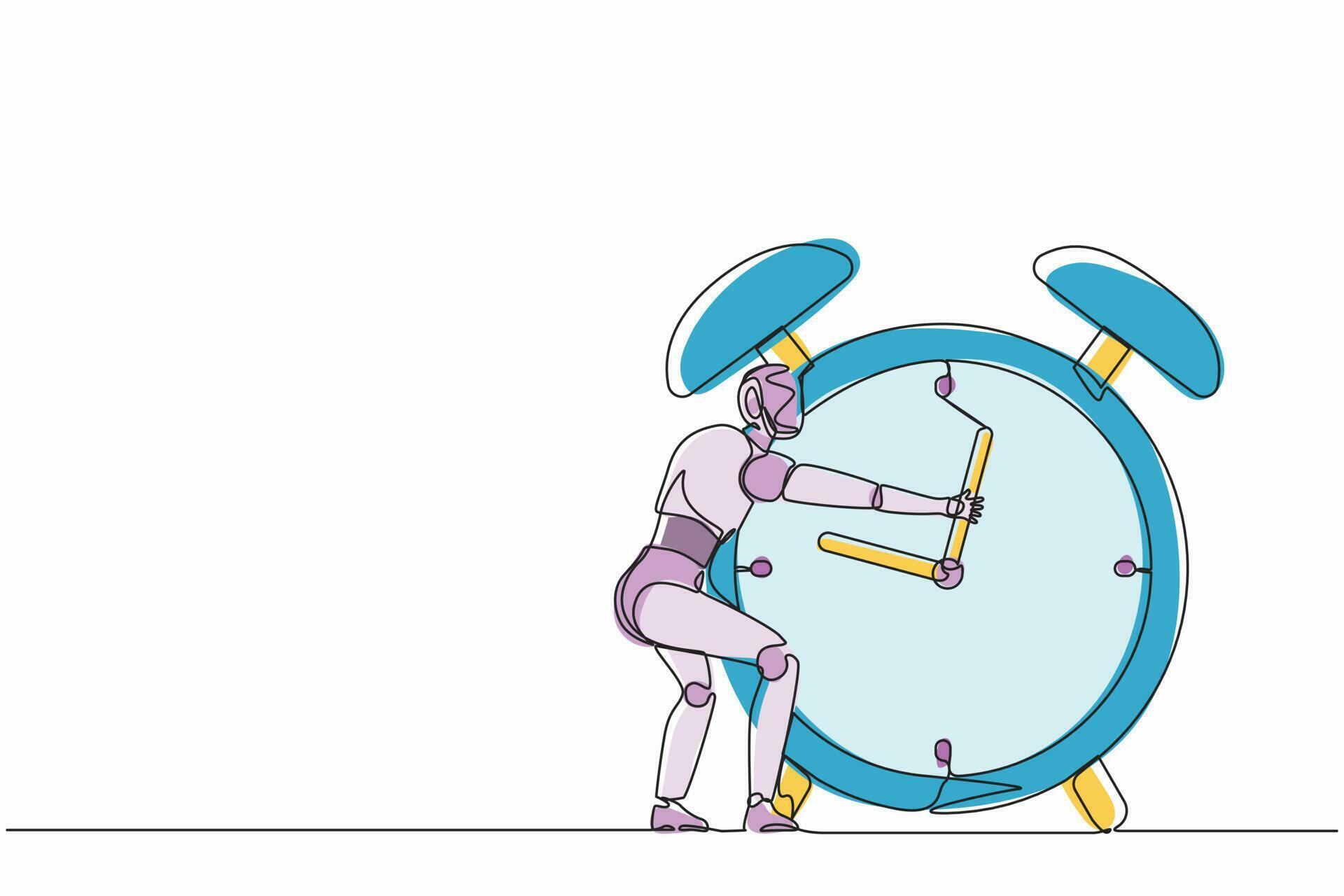 Continuous One Line Drawing Robots Hugging Huge Alarm Clock Modern Robotics Artificial