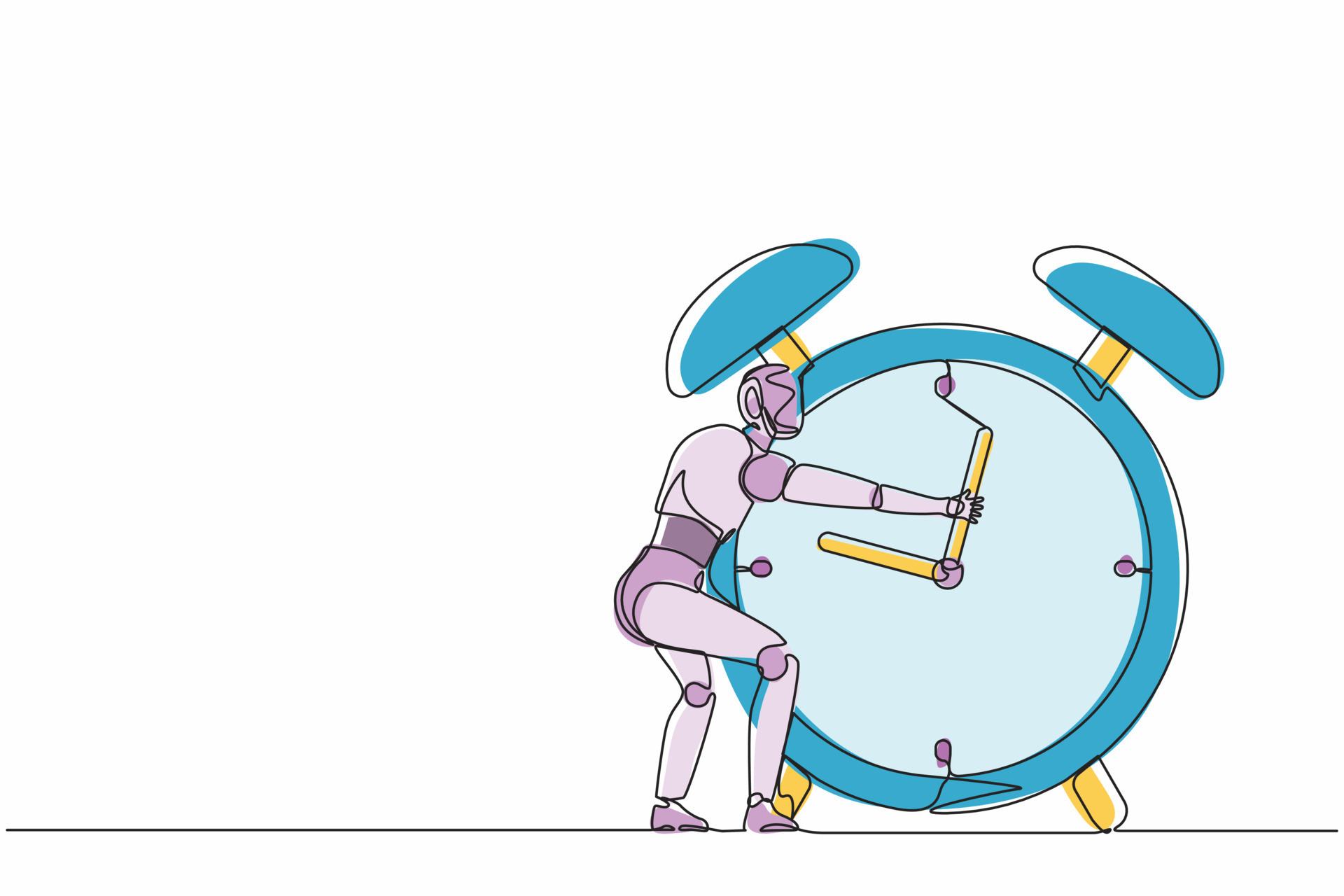 Continuous One Line Drawing Robots Hugging Huge Alarm Clock Modern Robotics Artificial
