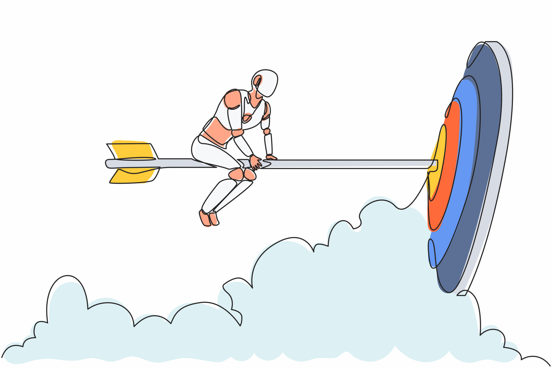 Single one line drawing robots riding big arrow with exact target ... Single one line drawing robots riding big arrow with exact target ...