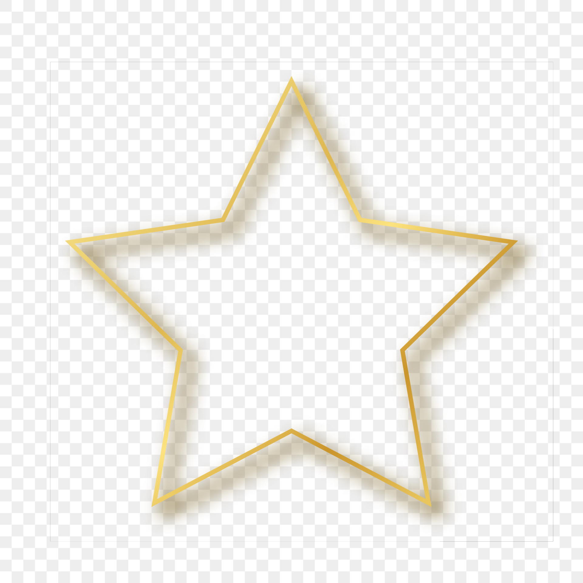 Gold glowing star shape frame with shadow isolated on background. Shiny frame with glowing ...
