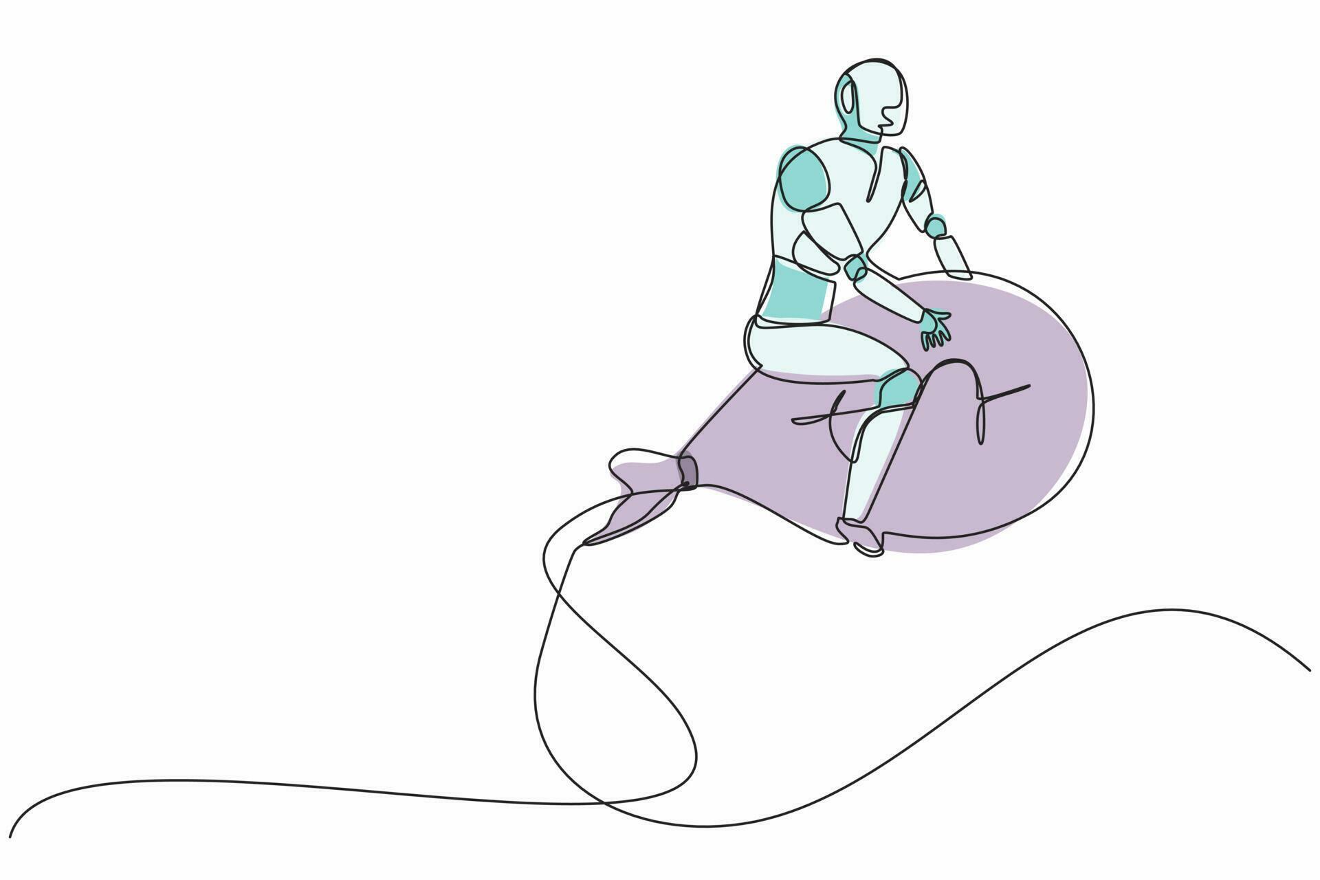 Single Continuous Line Drawing Robots Riding Big Money Bag Rockets Modern Robotics Artificial