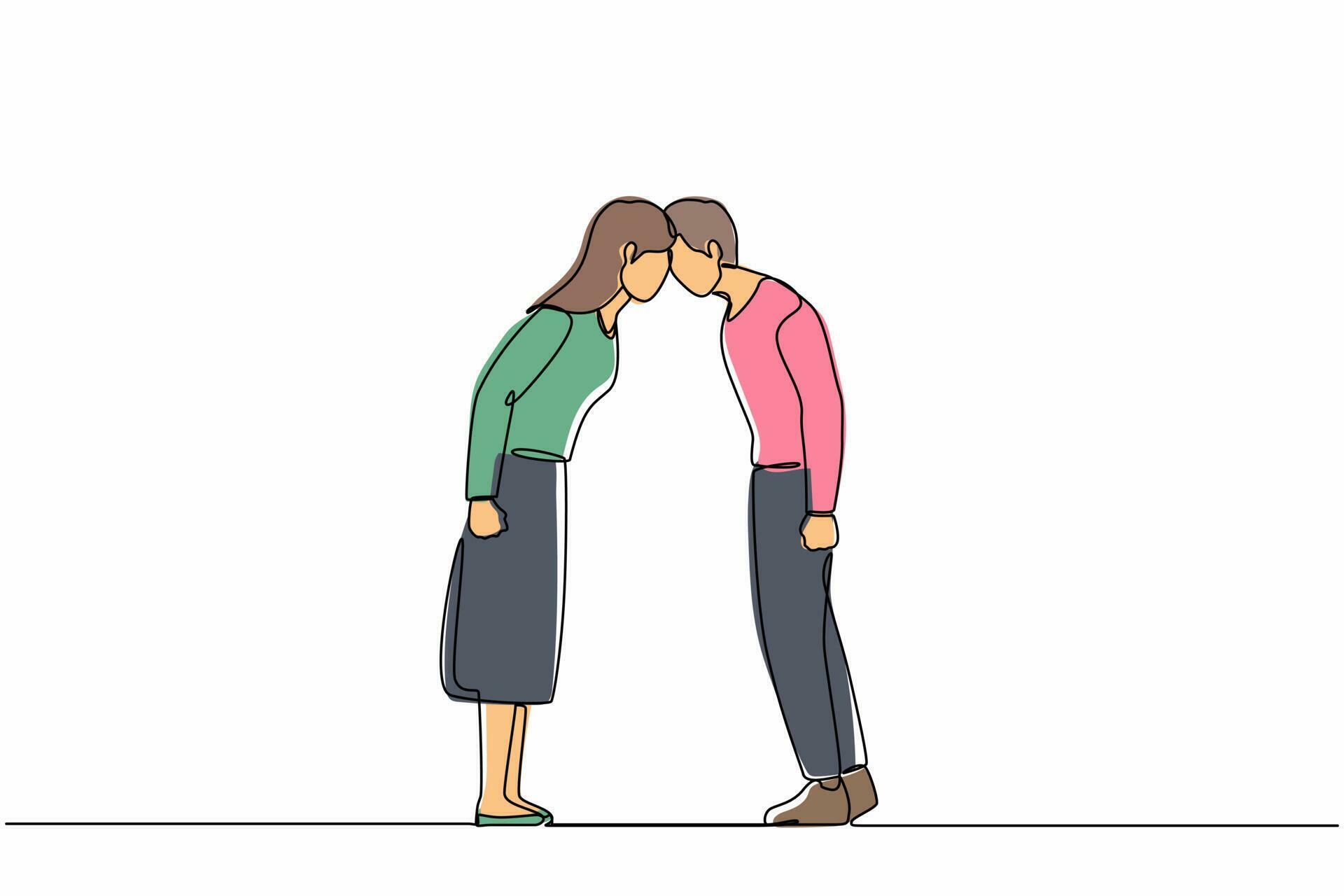 Continuous One Line Drawing Couple Man And Woman Arguing Scream At Each