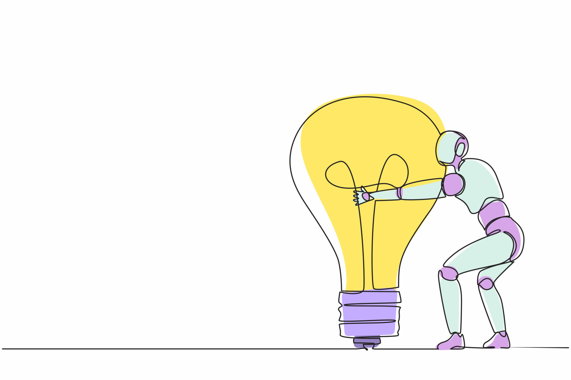 Single Continuous Line Drawing Robots Hugging Huge Light Bulb Modern Robotics Artificial