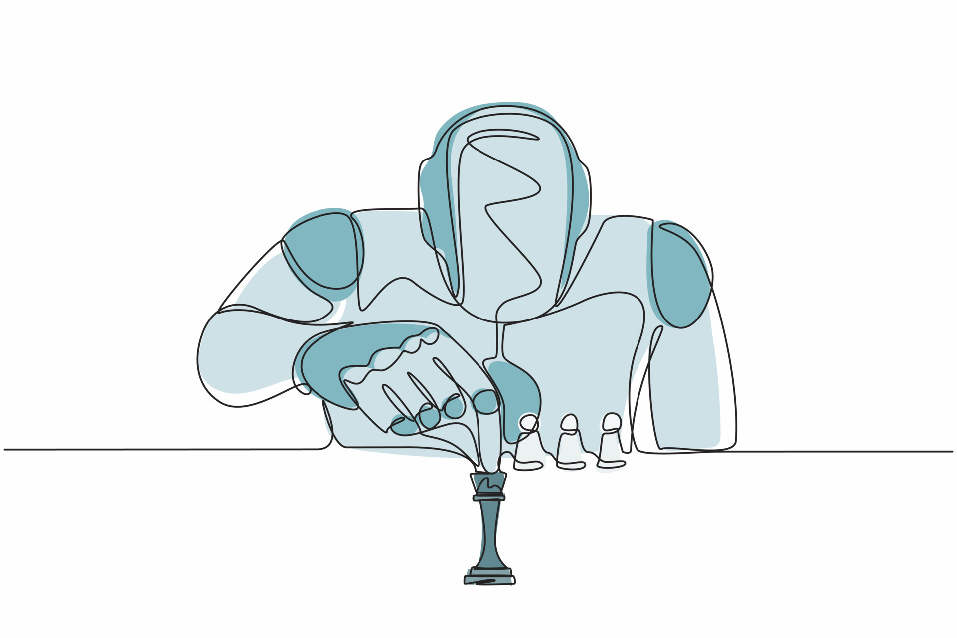 Single Continuous Line Drawing Robots Sitting And Moving Chess Figure Modern Robotics