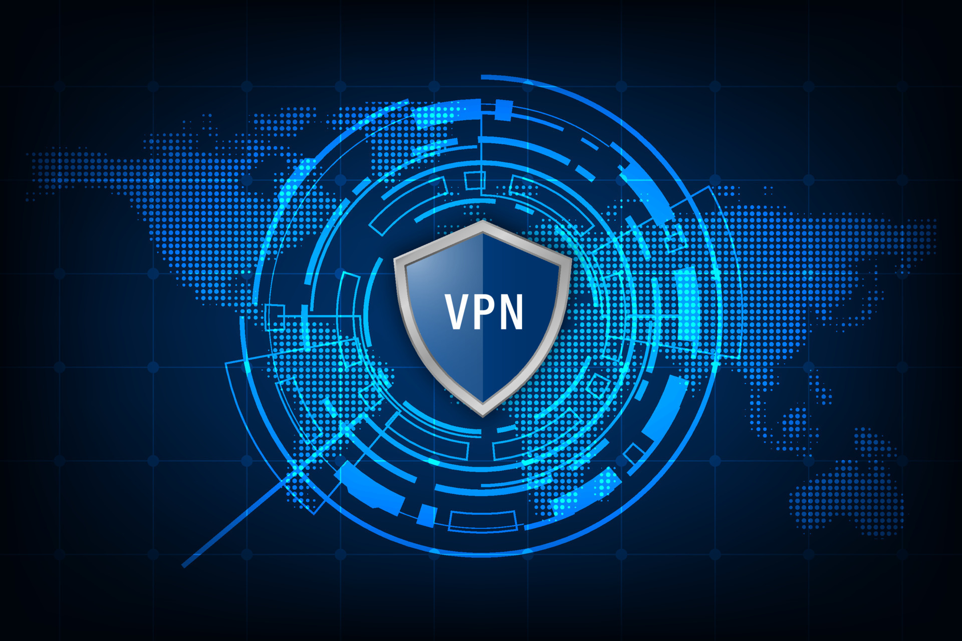 Vector Virtual Private Network Shield With Vpn And World Map Security