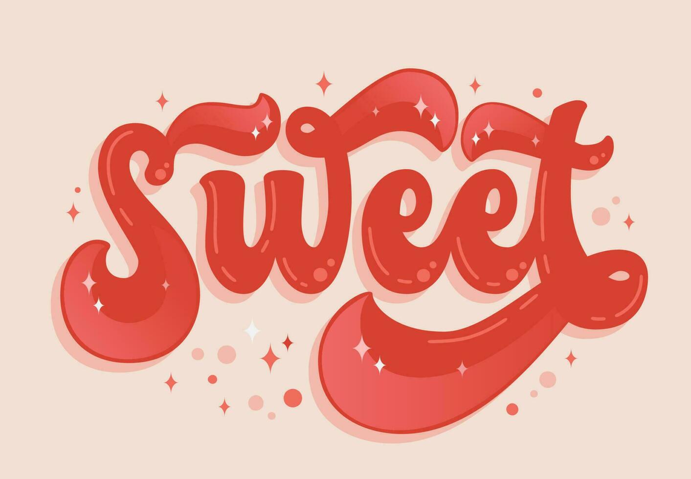 Bold typography illustration in 70s groovy style word - Sweet. Hand drawn retro style lettering ...