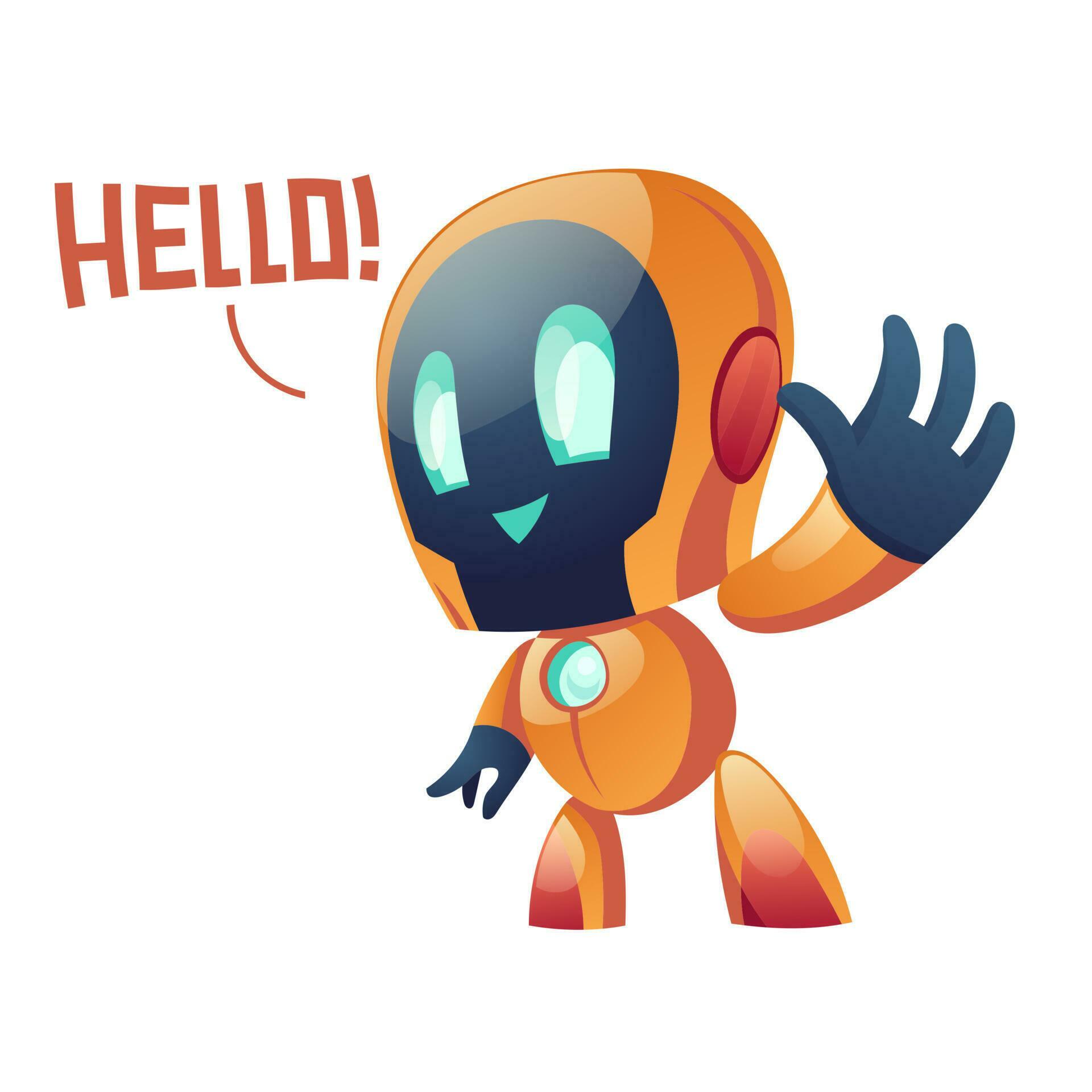 friendly robot say hello and waving hand to user, 23878086 Vector Art ...