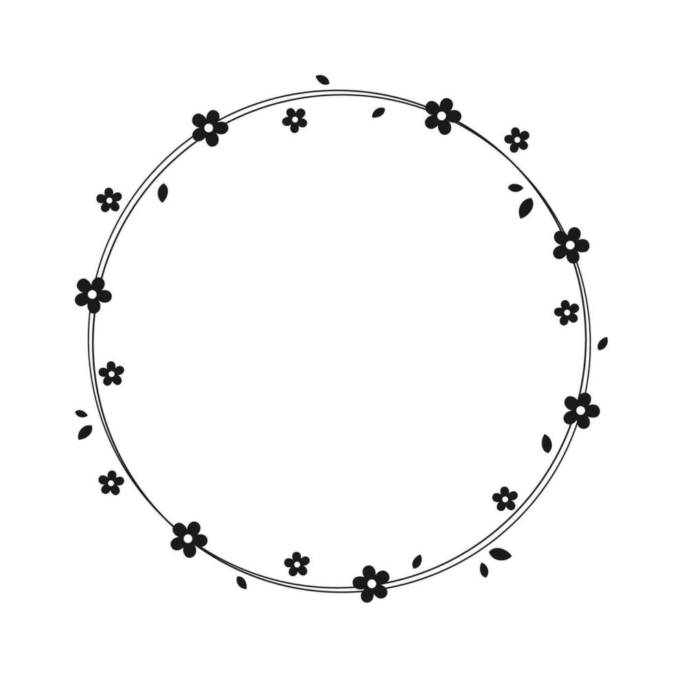 Round Floral Frame Silhouette. Botanical circle border template, simple ... Round Floral Frame Silhouette. Botanical circle border template, simple ...
