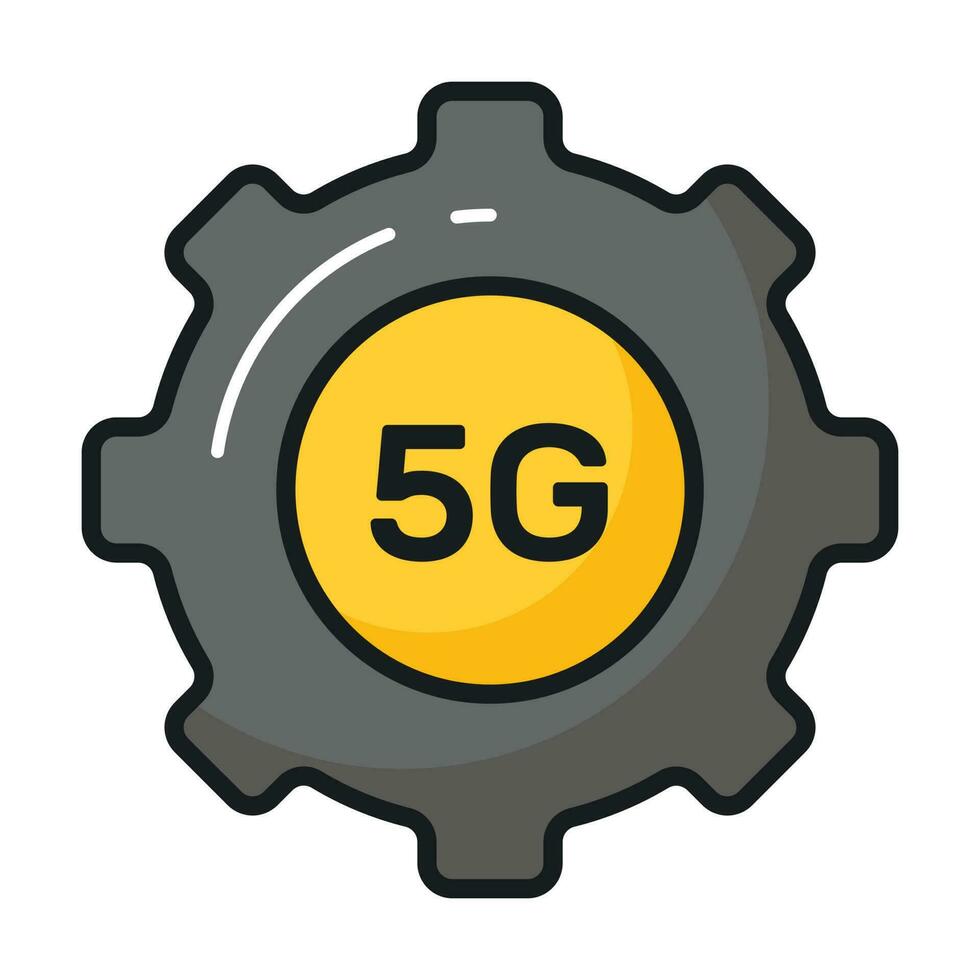 5G text inside cogwheel denoting concept icon of 5G network setting ...