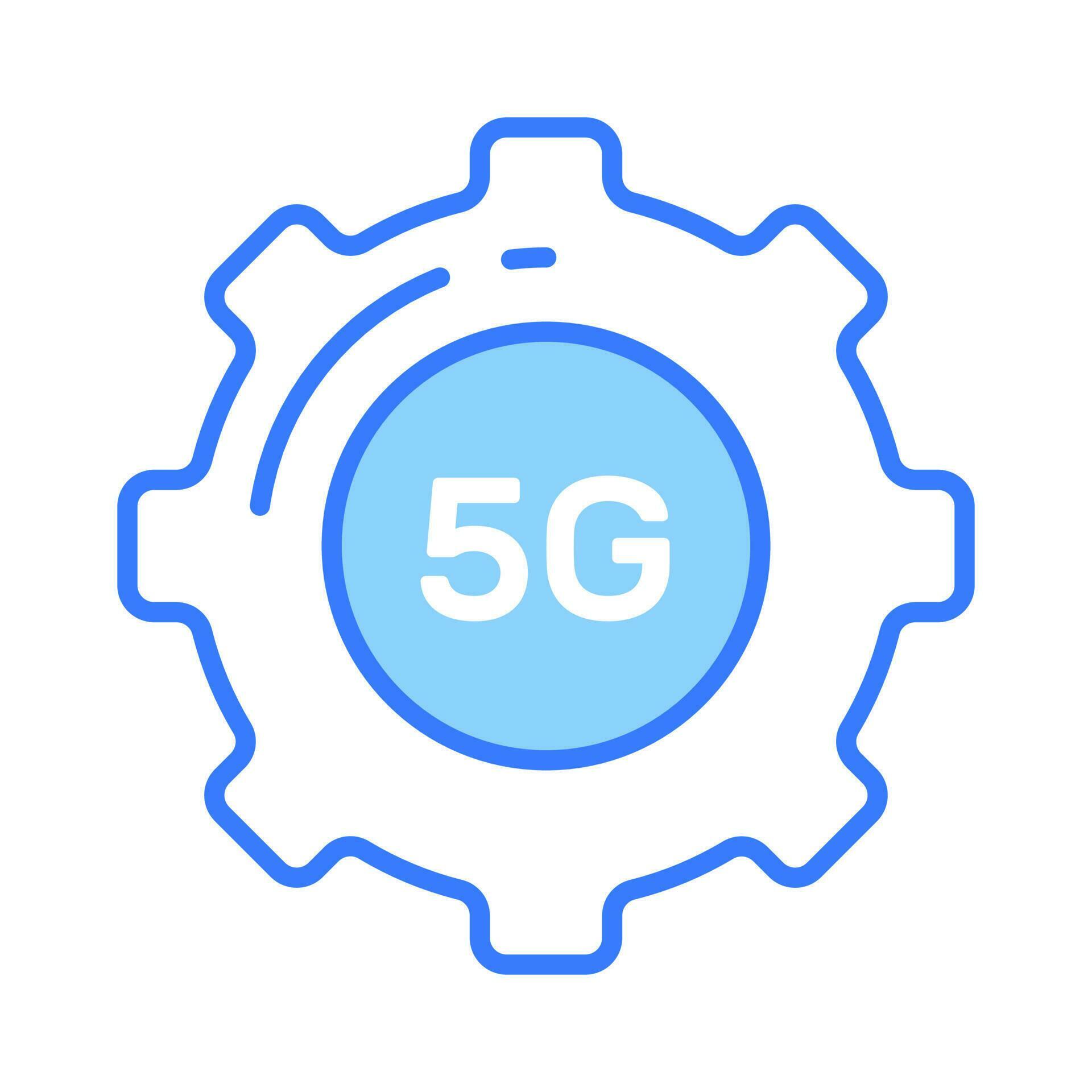 5G text inside cogwheel denoting concept icon of 5G network setting ...