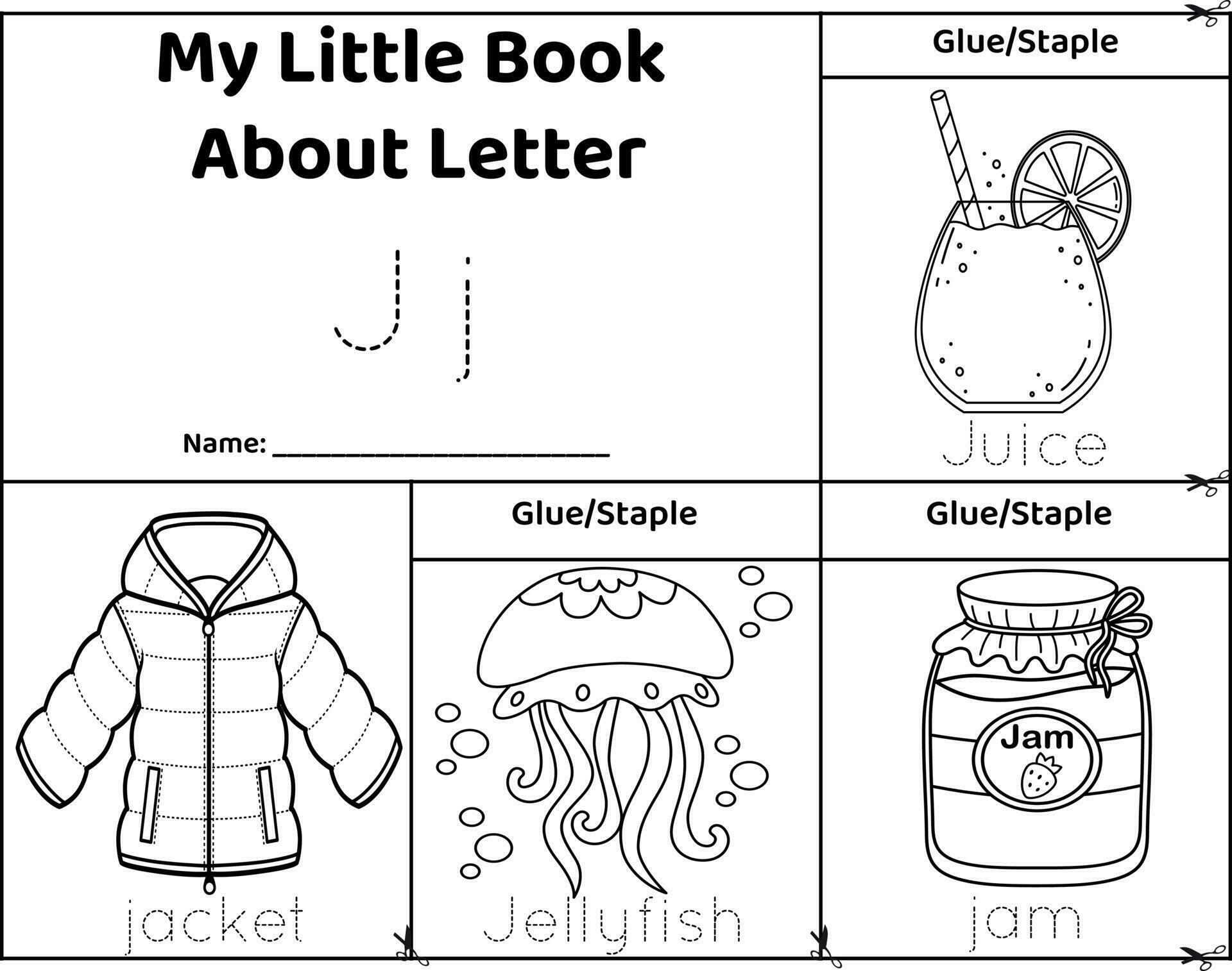 Logical printable worksheet alphabet beginning sounds flip book in black and white.Letter J ...
