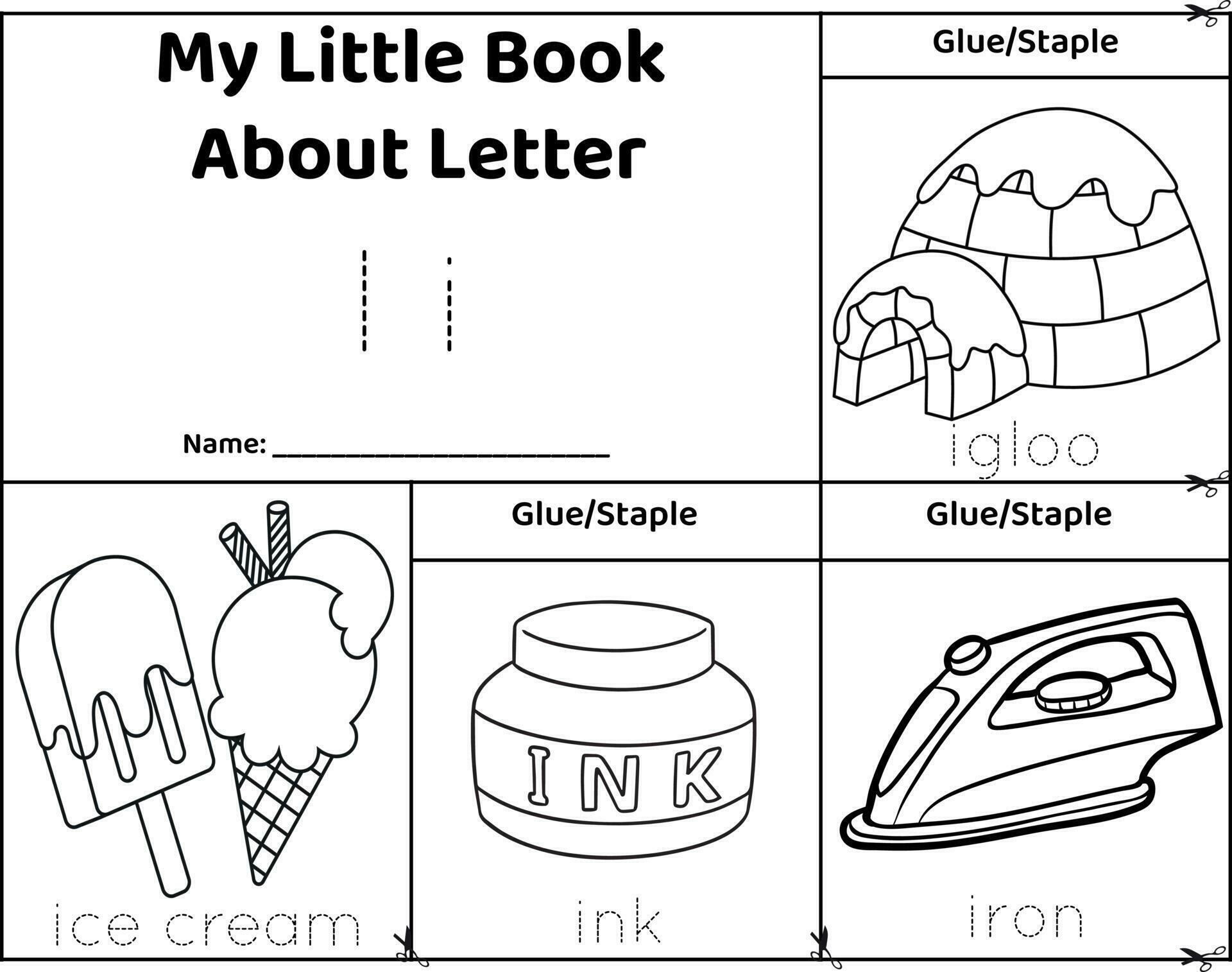 Logical printable worksheet alphabet beginning sounds flip book in black and white.Letter I ...