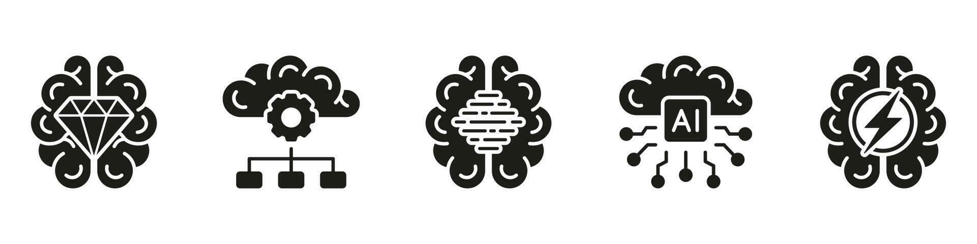 Artificial Intelligence Black Glyph Icon Set. Machine Learning Solid ...