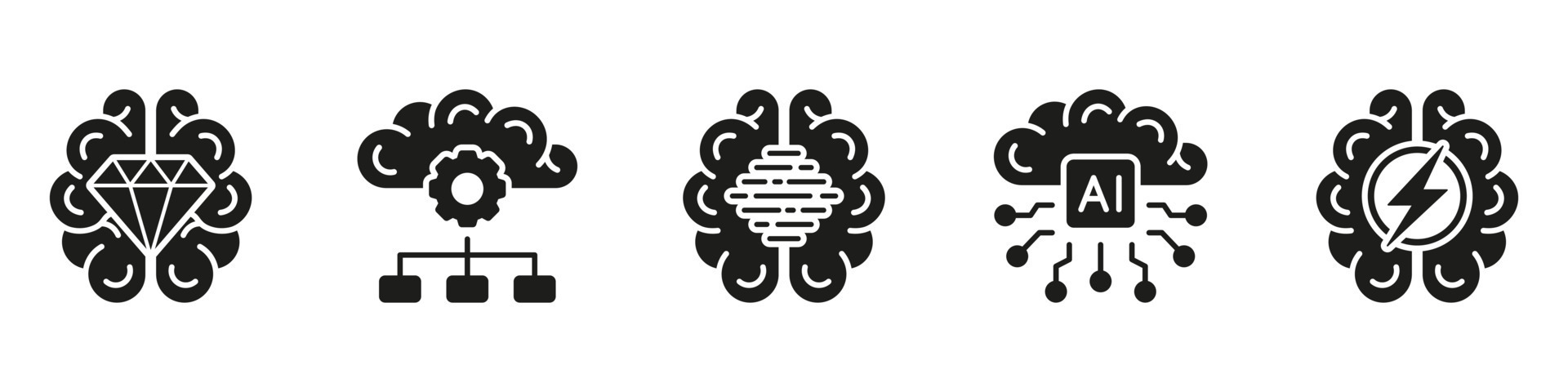 Artificial Intelligence Black Glyph Icon Set. Machine Learning Solid ...