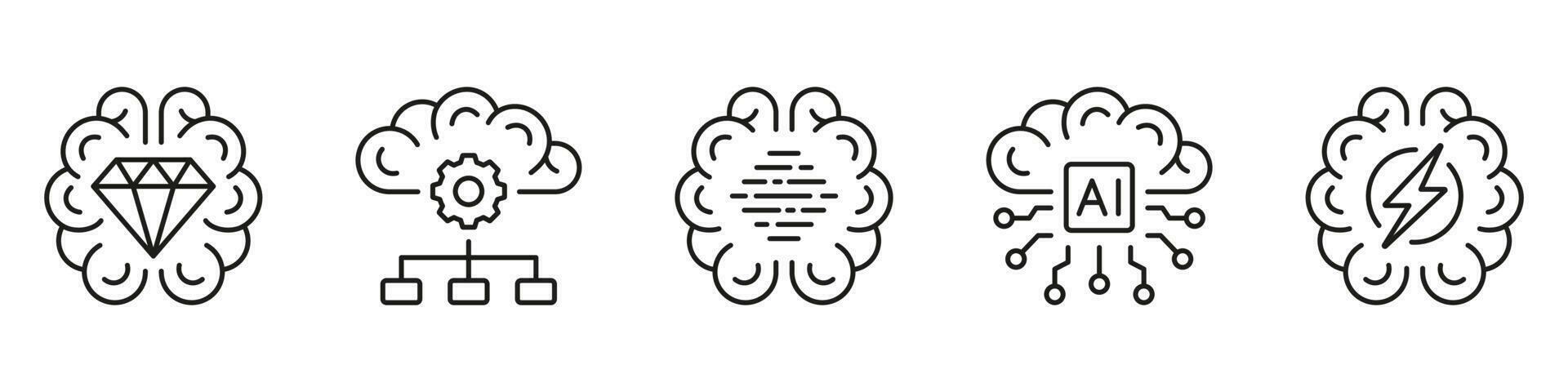 Digital Brain and Tech Science Linear Pictogram. Machine Learning ...