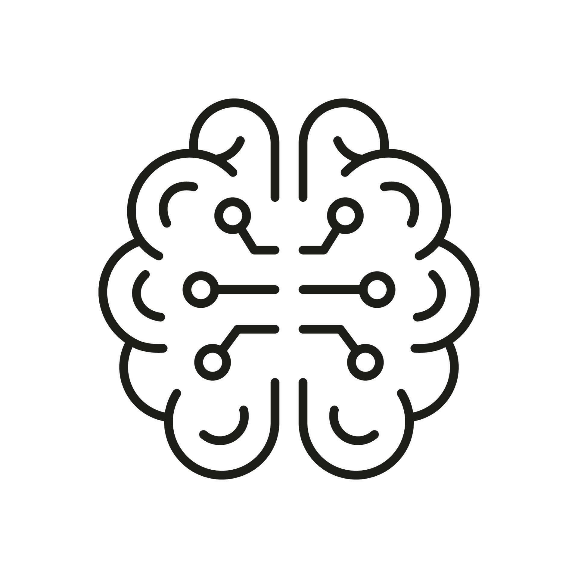 Neurology and Artificial Intelligence Symbol on White Background. Tech Science Linear Pictogram ...