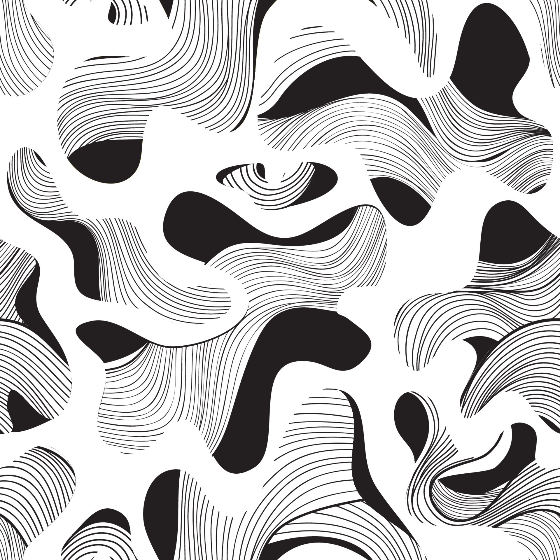 Abstract Swirl Line Seamless Pattern With Chaotic Flowing Organic Shapes In Retro Style Dots