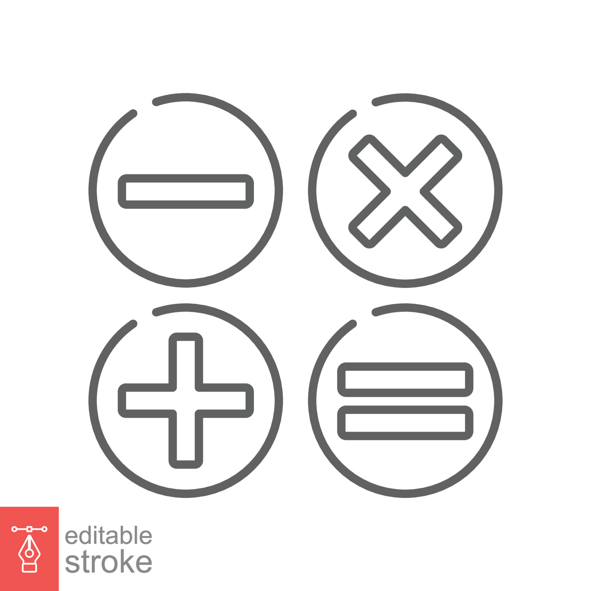 Math sign icon. Simple outline style. Plus, addition, minus ...