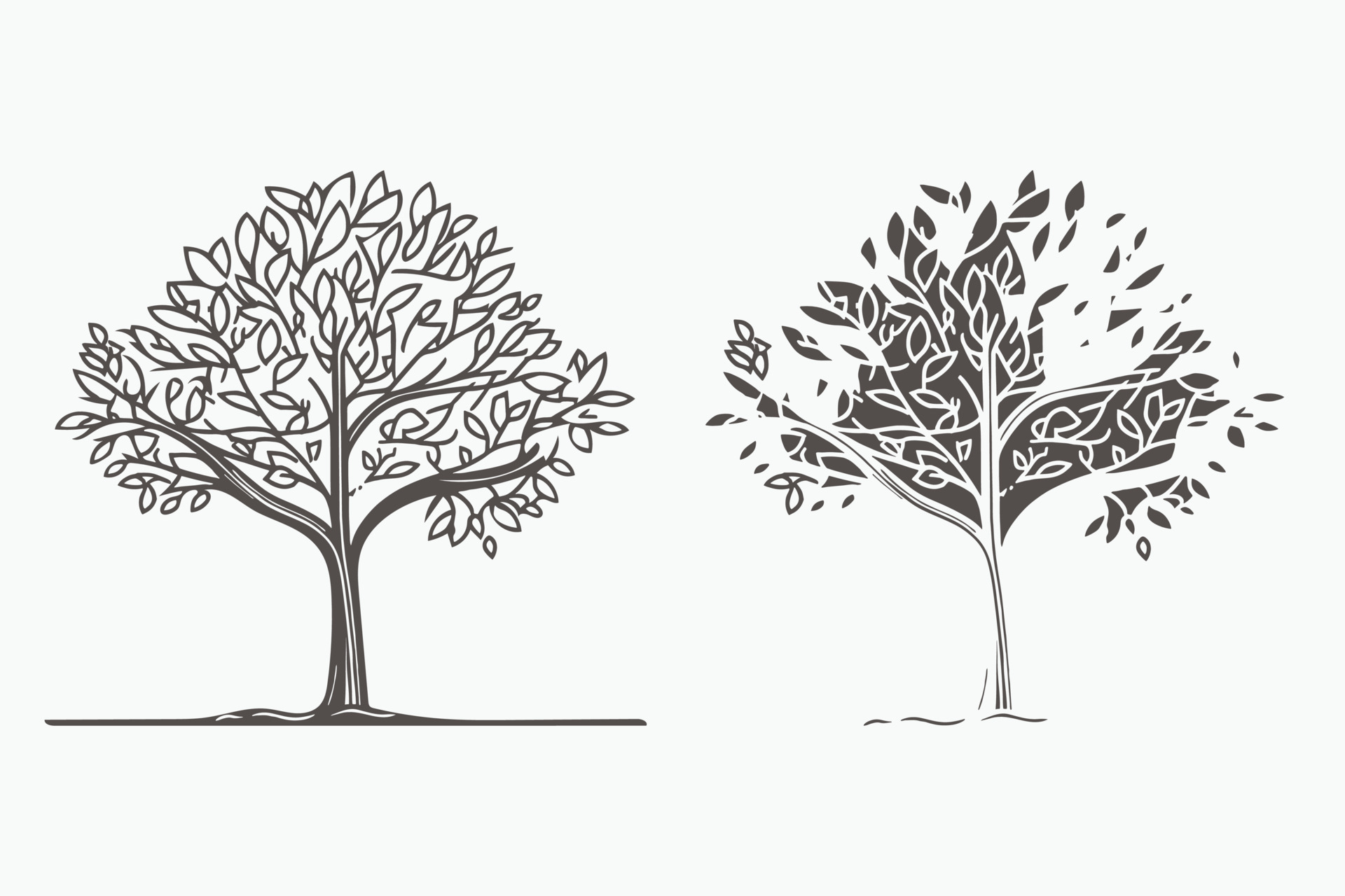 Tree line art vector, Tree silhouette vector, Black and white tree art ...