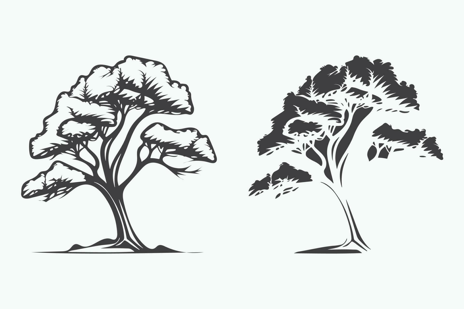 Tree line art vector, Tree silhouette vector, Black and white tree art ...