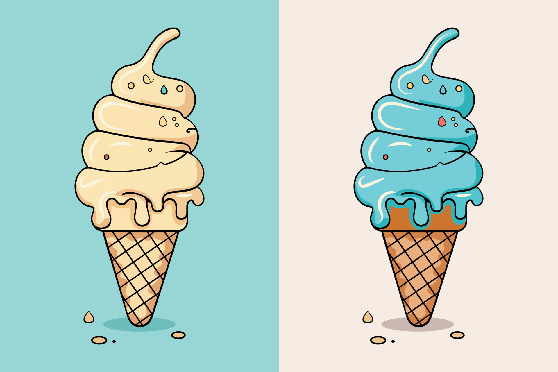 Cute Ice Cream Cartoon Line Art Vector Icon Illustration Food Drink Flat Cartoon Concept Pro