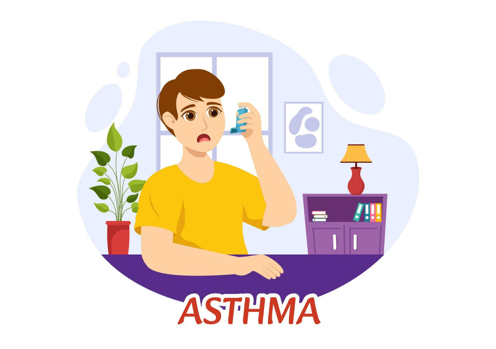 Asthma Disease Vector Illustration with Human Lungs and Inhalers for Breathing in Healthcare ...