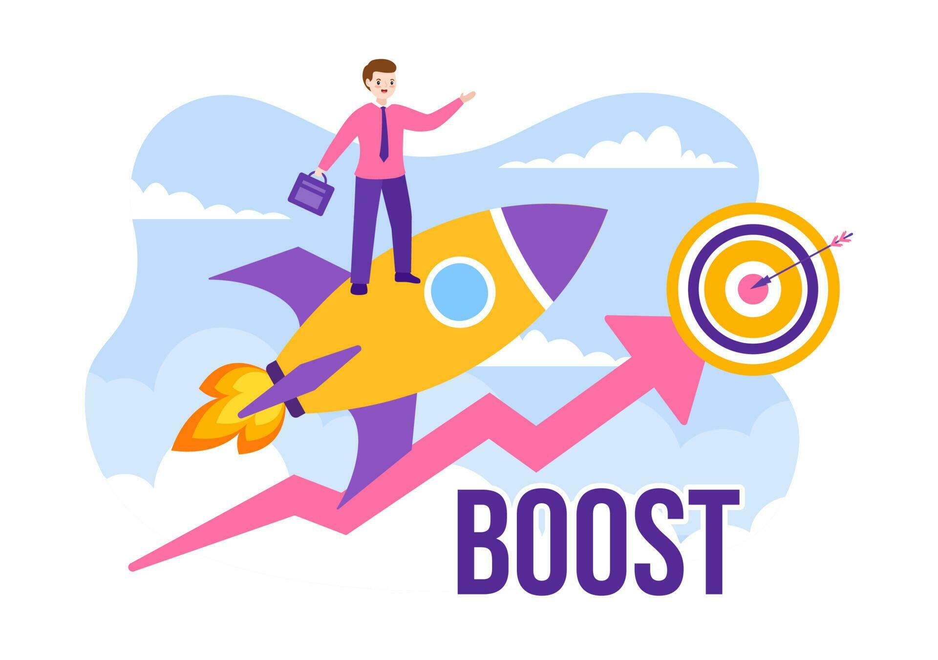 Business Boost Vector Illustration with Digital Marketing Rocket ... Business Boost Vector Illustration with Digital Marketing Rocket ...