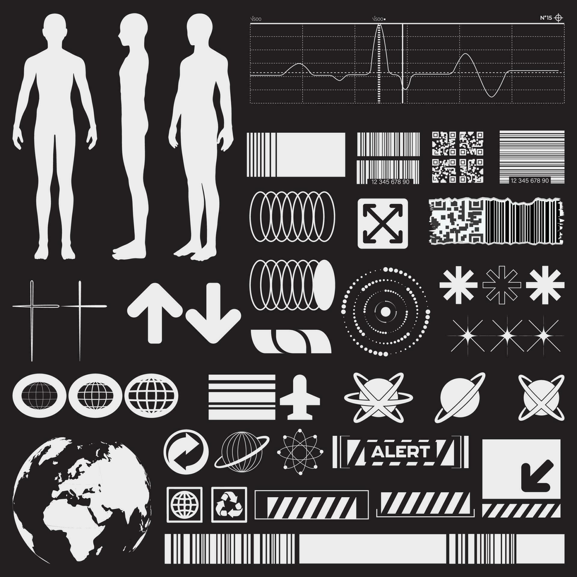 Set of vector graphic asset for streetwear design. Retro futuristic ... Set of vector graphic asset for streetwear design. Retro futuristic ...