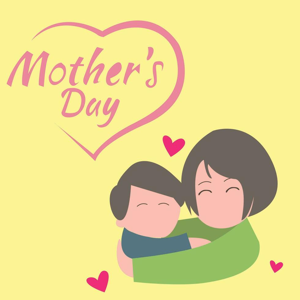 Mothers Day Vector Illustration A Mother Hugging Her Son Happy