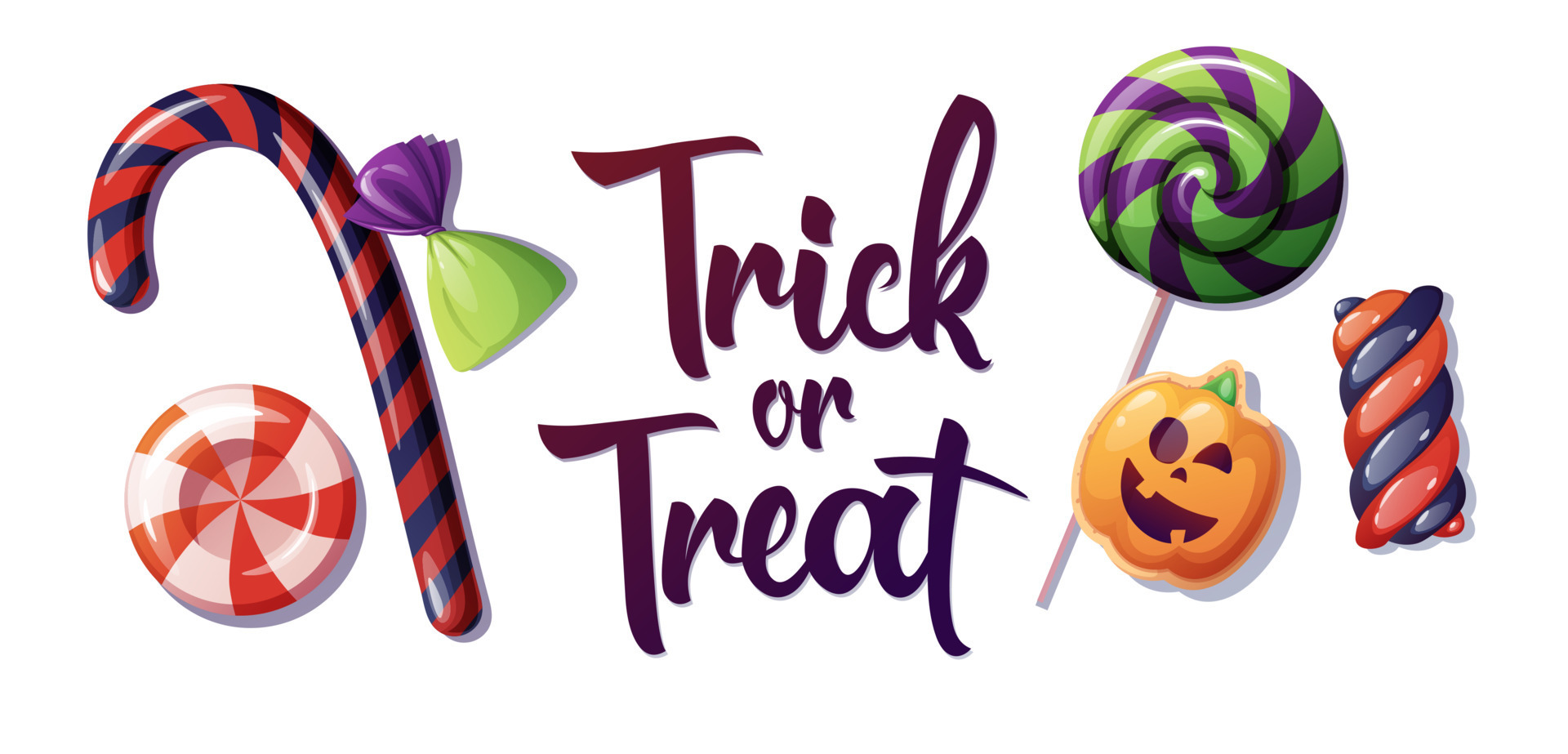 Trick Or Treat Lettering With Candies Handwritten Lettering Vector