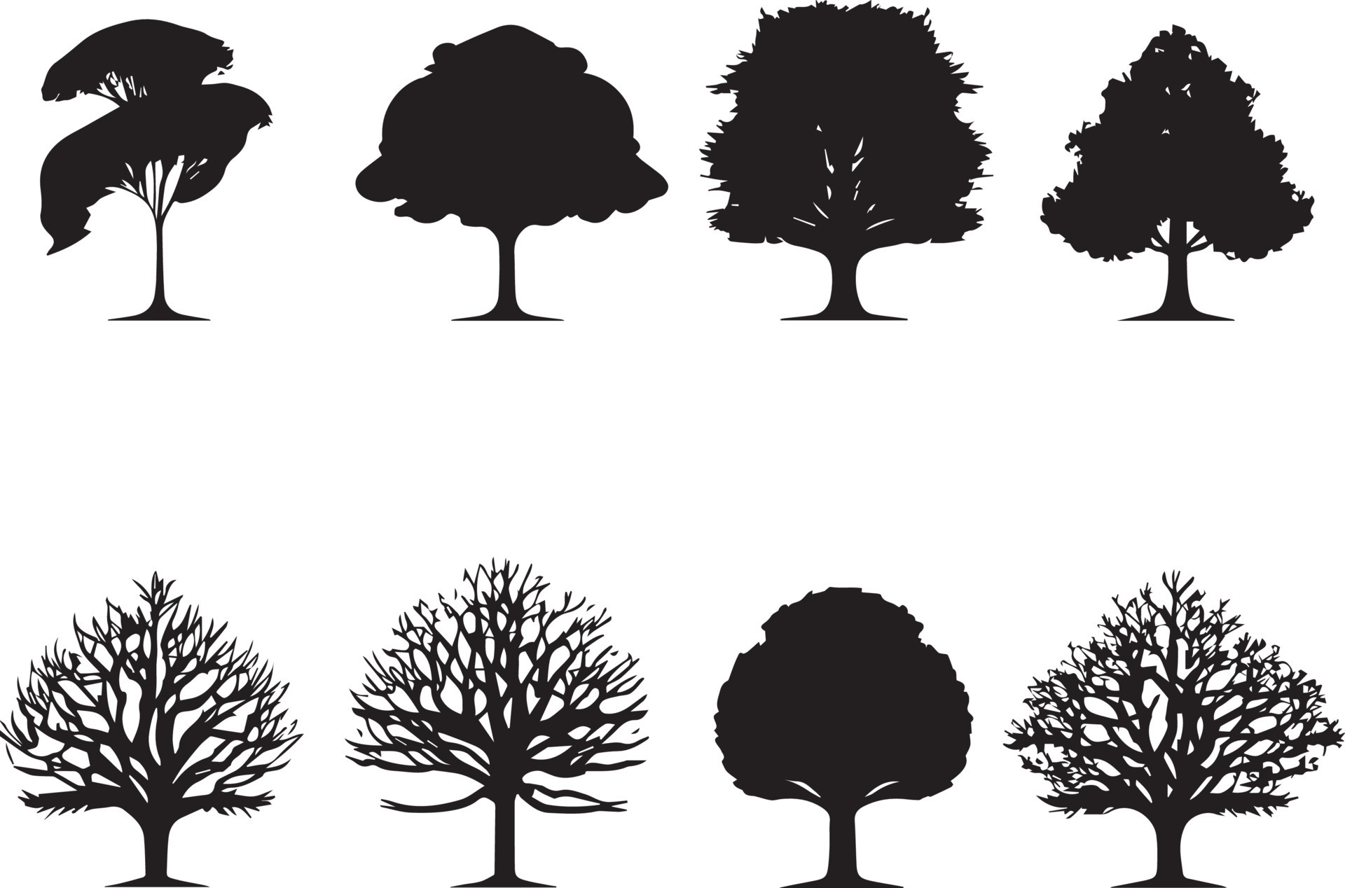 Vector Set of plant and tree silhouette illustration, Minimalist tree ...