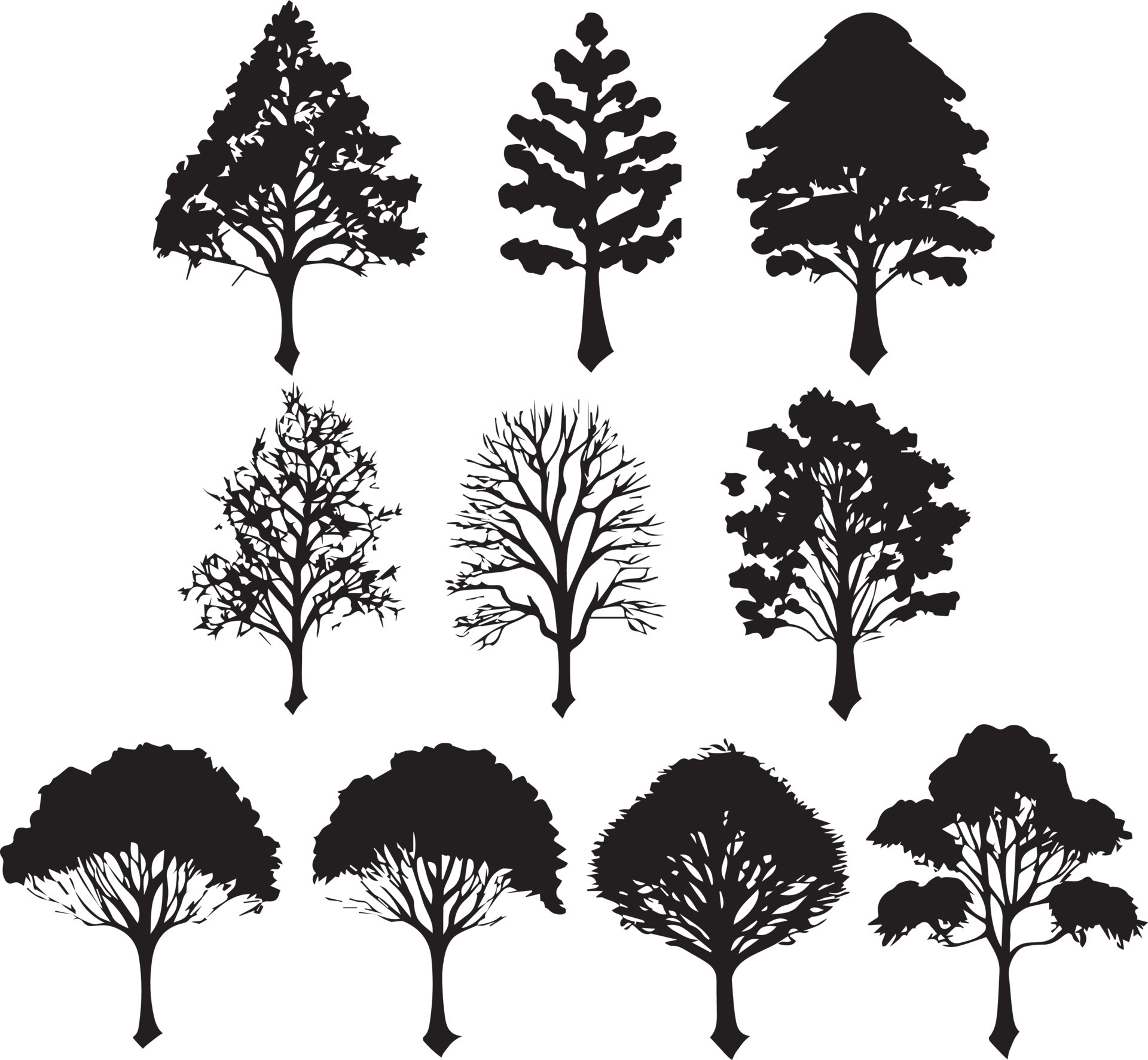 Vector Set of plant and tree silhouette illustration, Minimalist tree ...