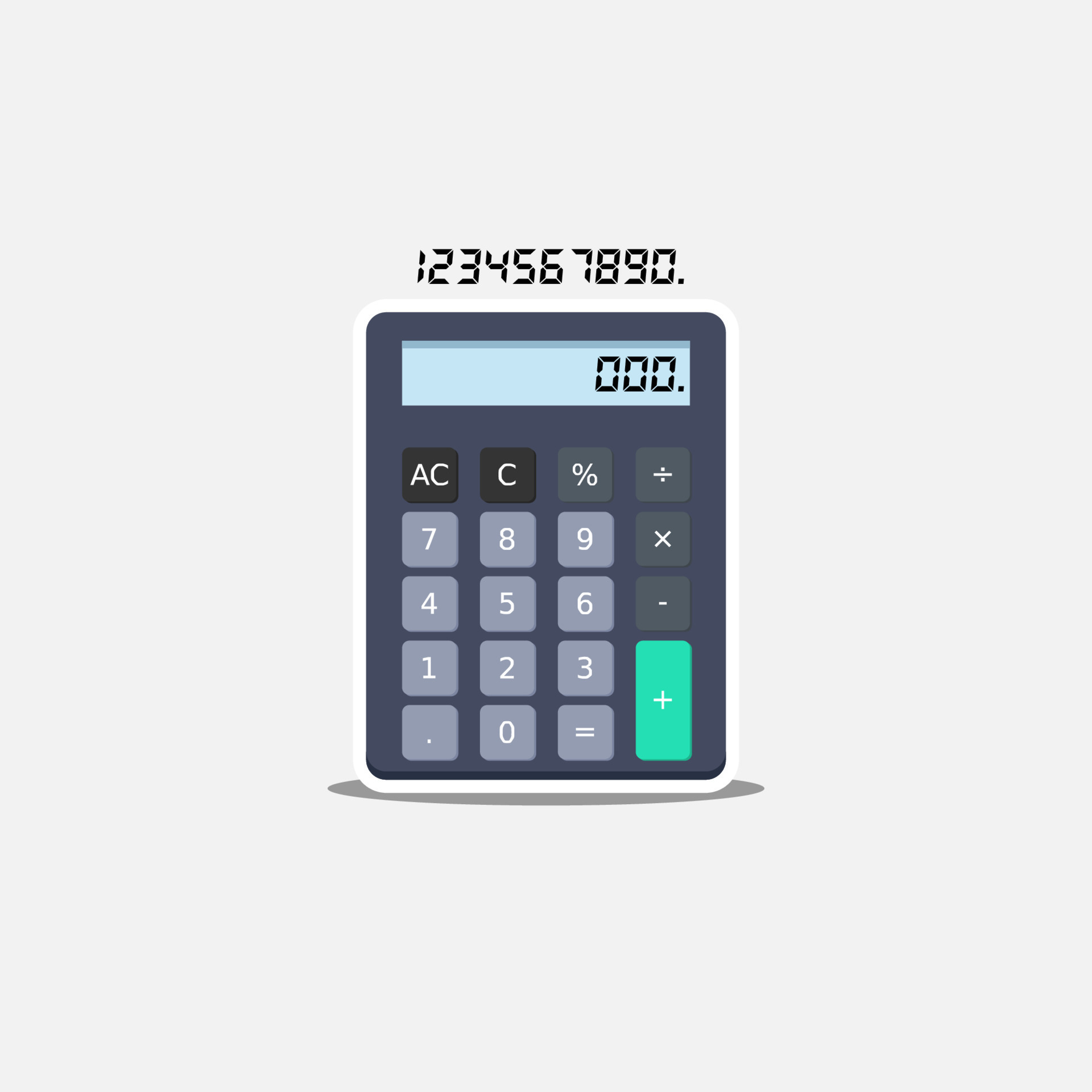 Calculator and Digital number White Stroke and Shadow icon vector ...