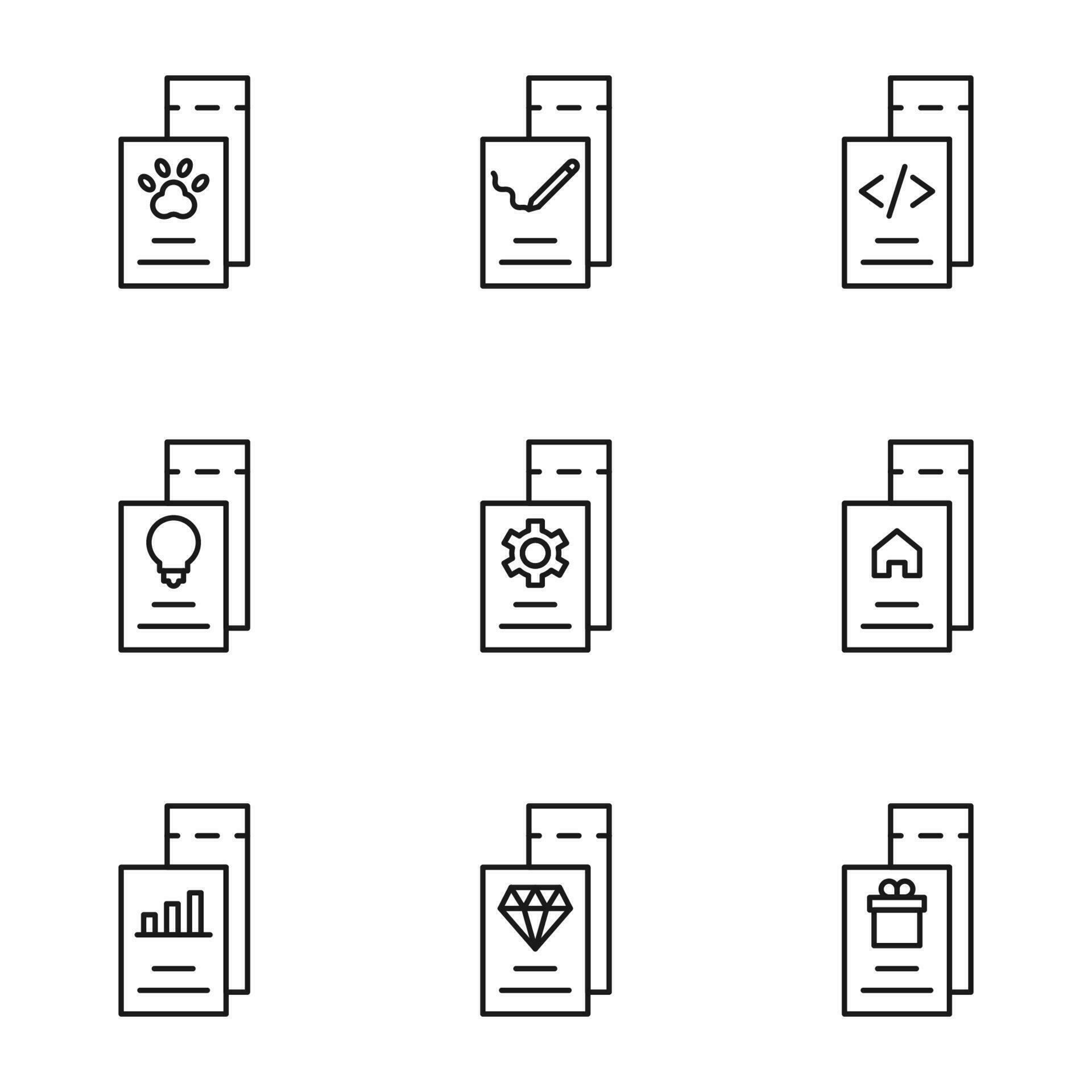 Vector outline signs and symbols drawn in flat style with black thin ...